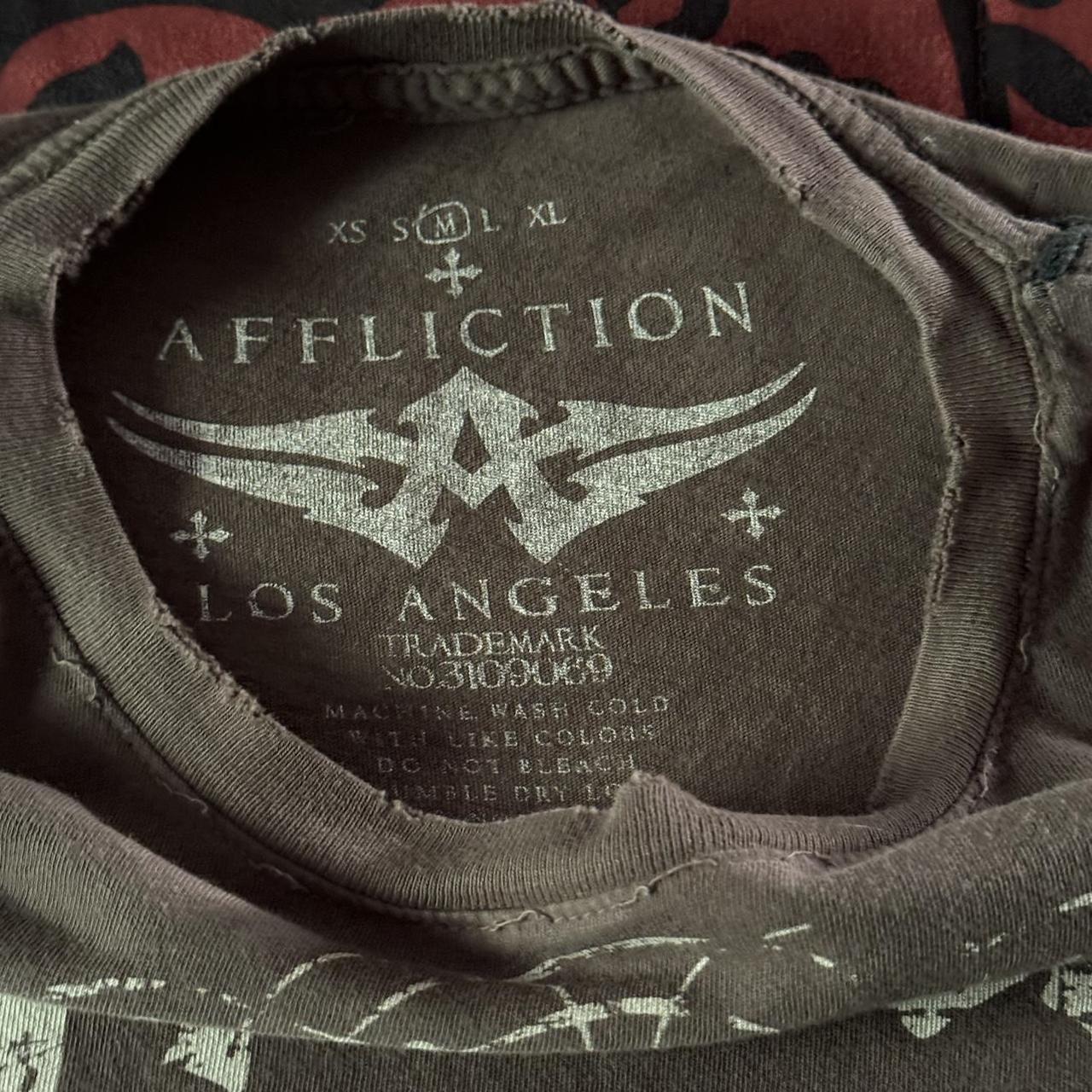 Brown ‘Affliction’ Skull Cross Graphic Shirt.... - Depop