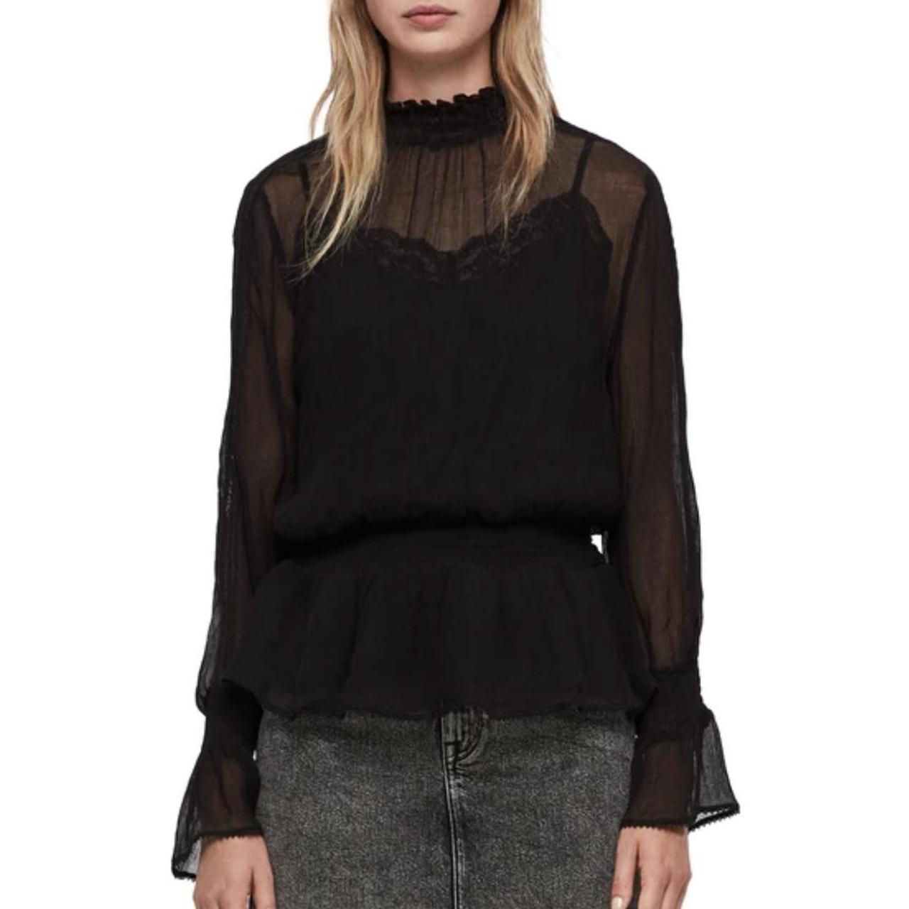 All Saints Clarette Sheer Top Size Medium Longsleeve... - Depop