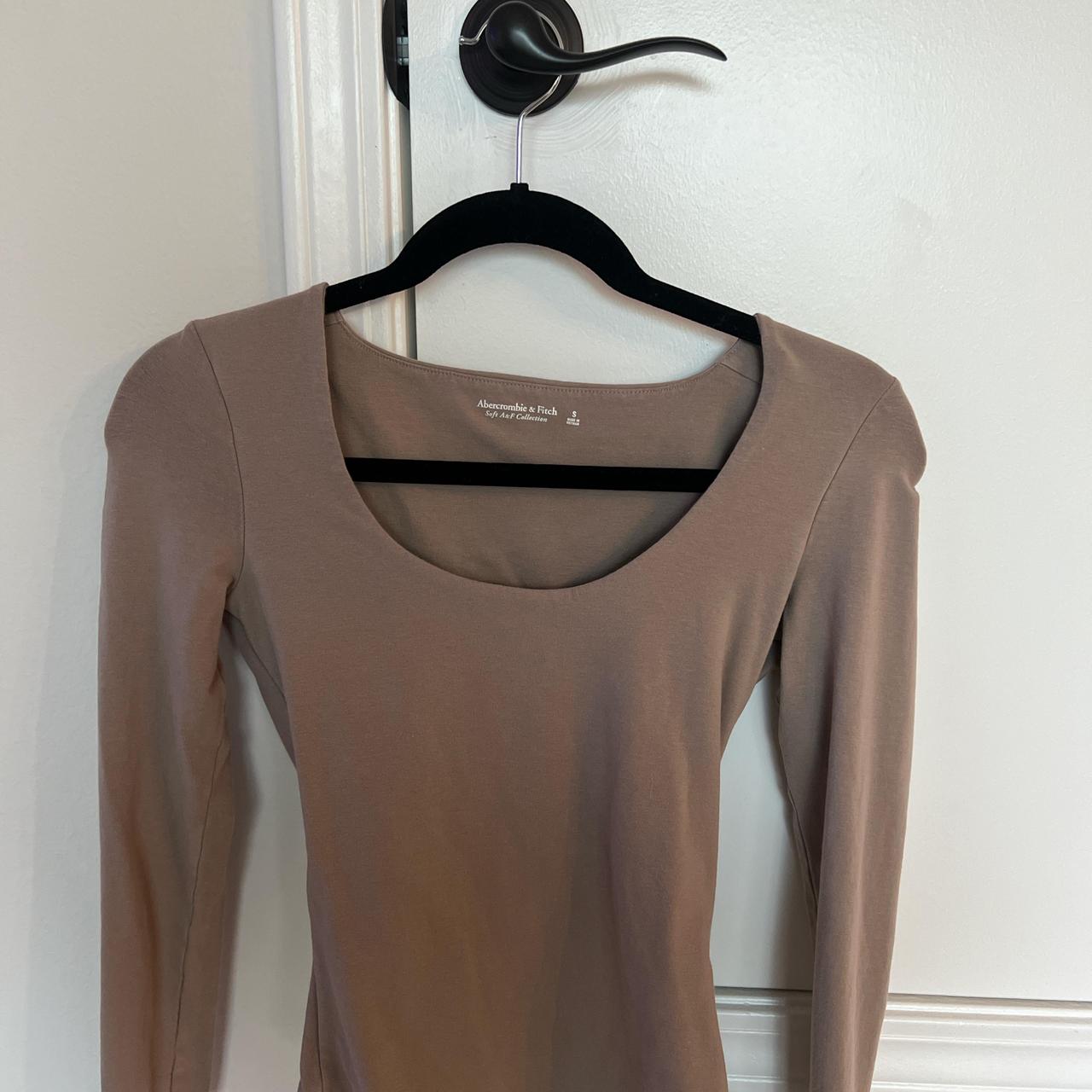 tan bodysuit longsleeve - Depop