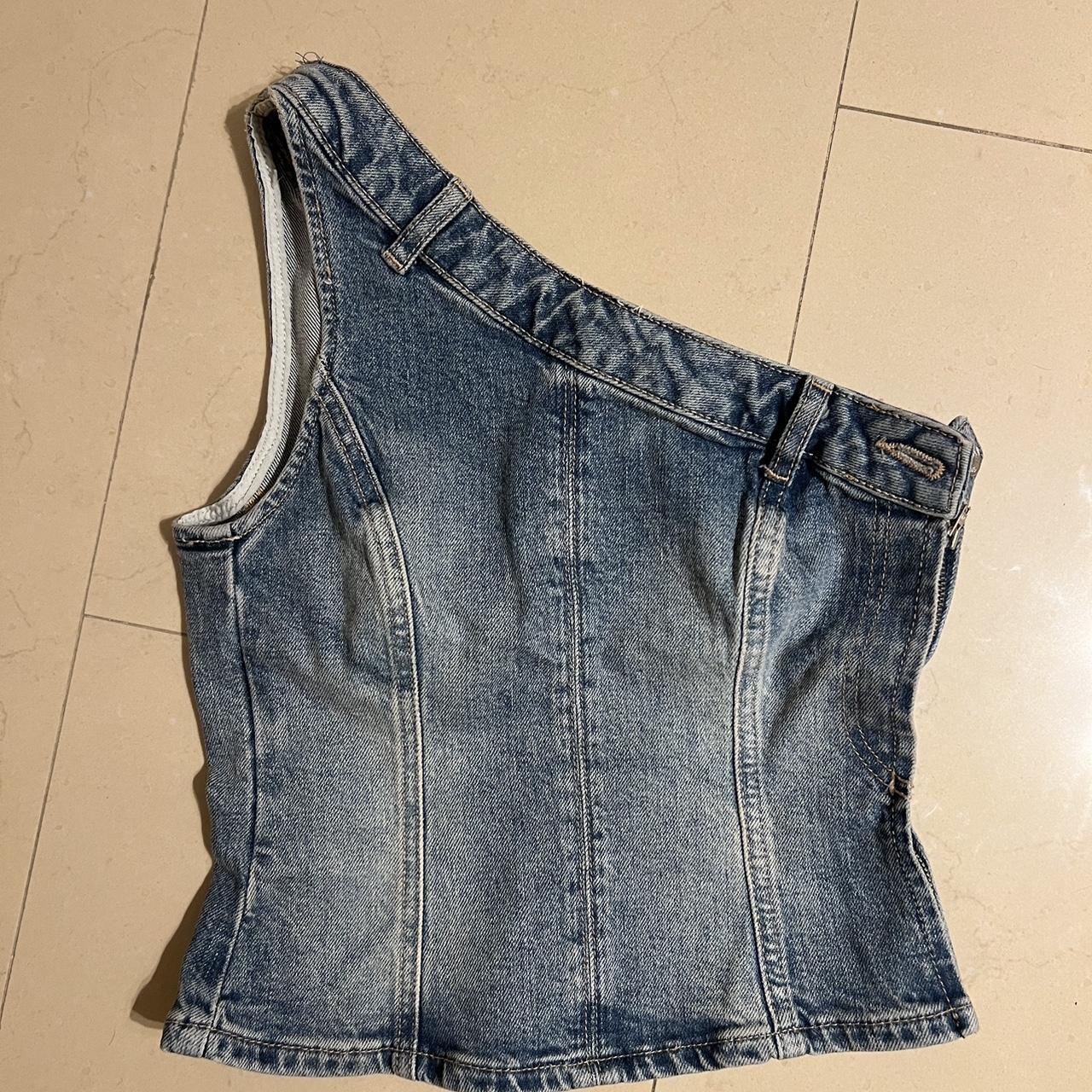 Zara denim top One shoulder with zipper Size XS... - Depop