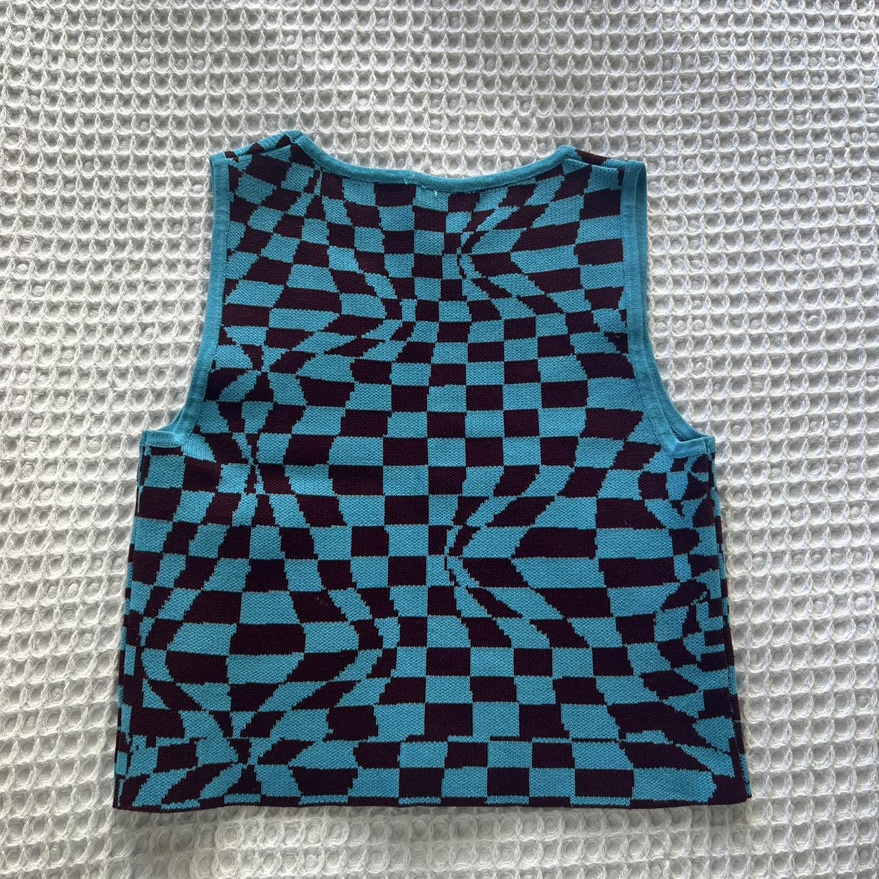 Blue & maroon checkered knitted tank top Labelled a... - Depop