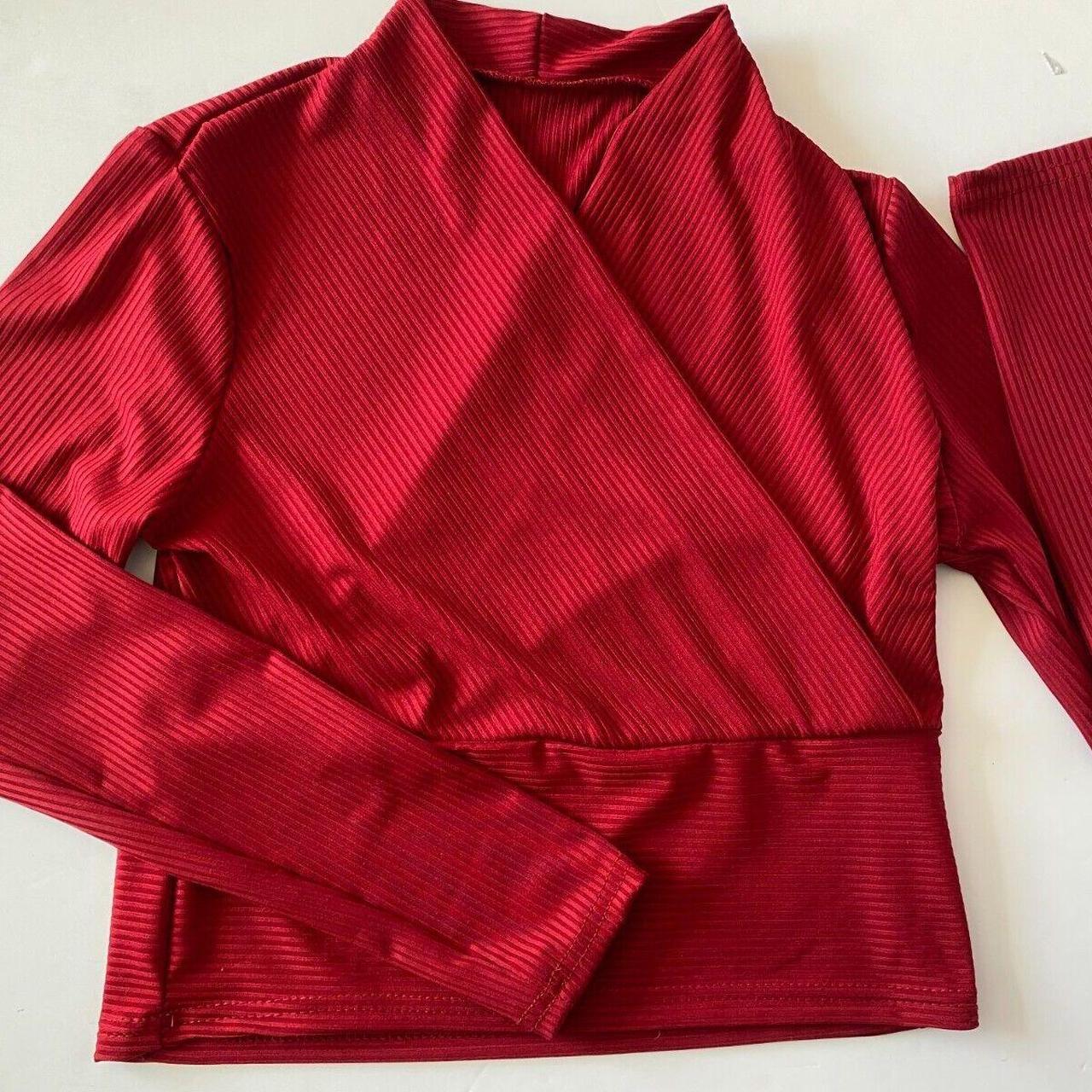 Dark Red Fitted Tight Wrap Crop Top UK 10 Women... - Depop