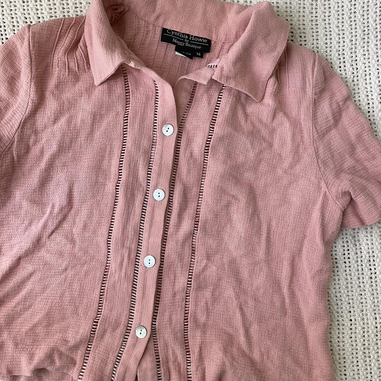 vintage pink cottage core button up shirt size... - Depop