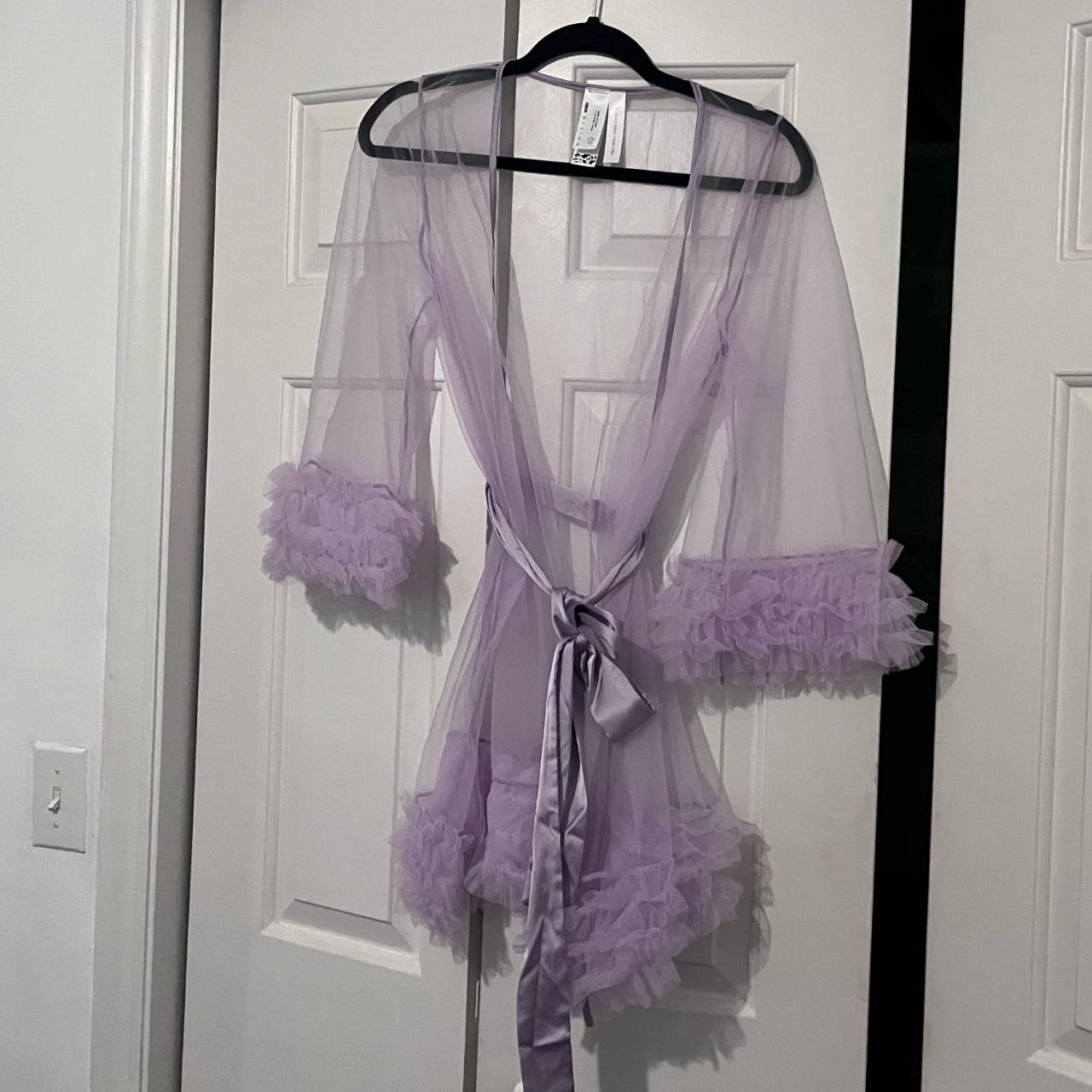 purple lavender frilly robe with silky sash new... - Depop