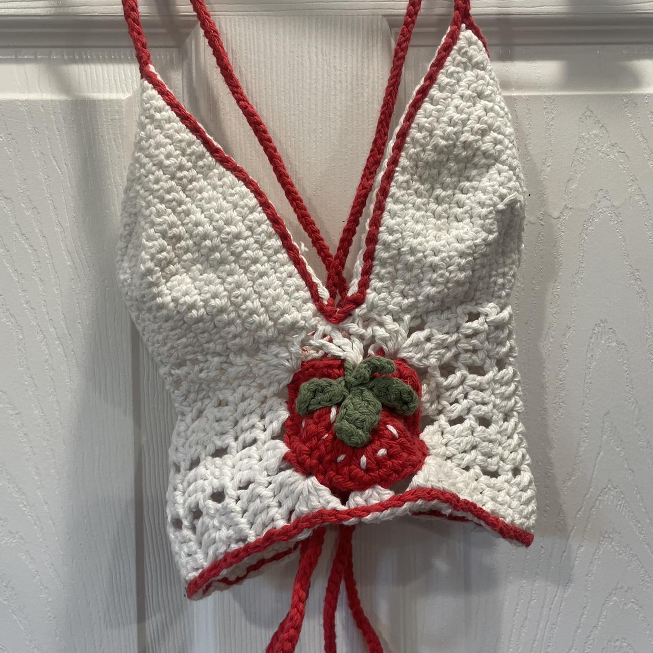 Crocheted Strawberry Tank Top Adjustable Handmade... - Depop