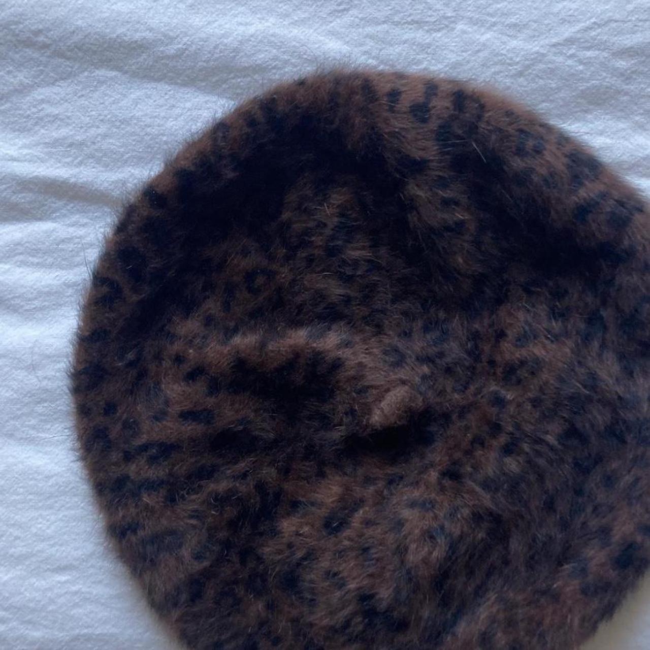 100% cashmere fuzzy leopard beret. - Depop