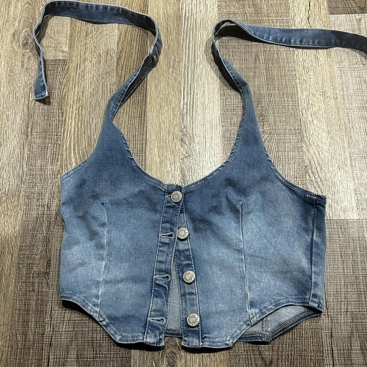 denim button up halter top size 12 - Depop