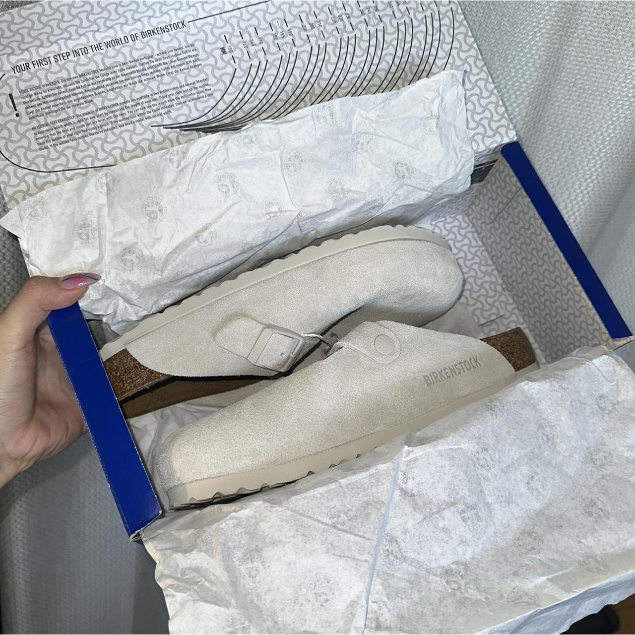 Birkenstock Women's White and Cream Clogs | Depop