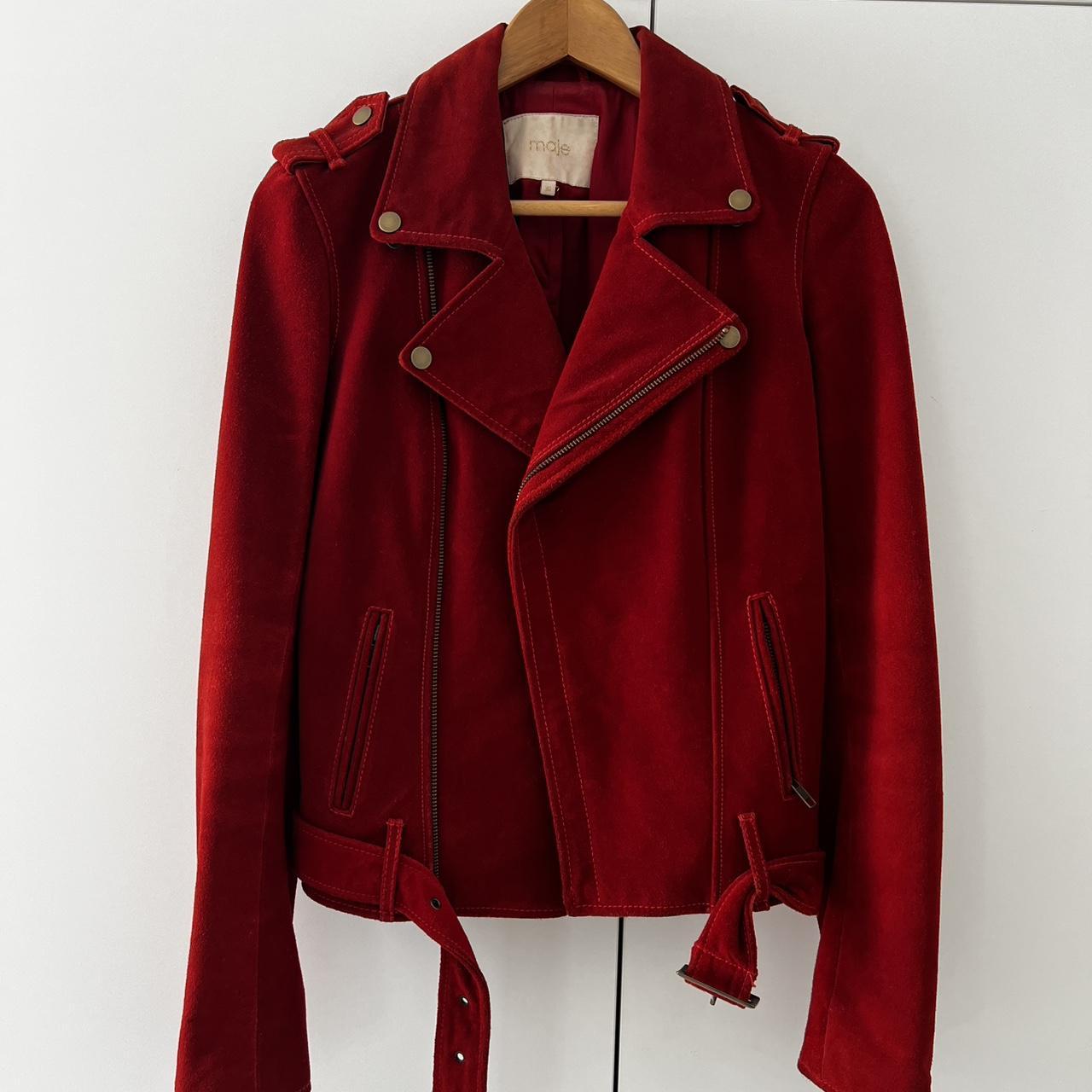 Maje red cow suede leather jacket #redleather - Depop
