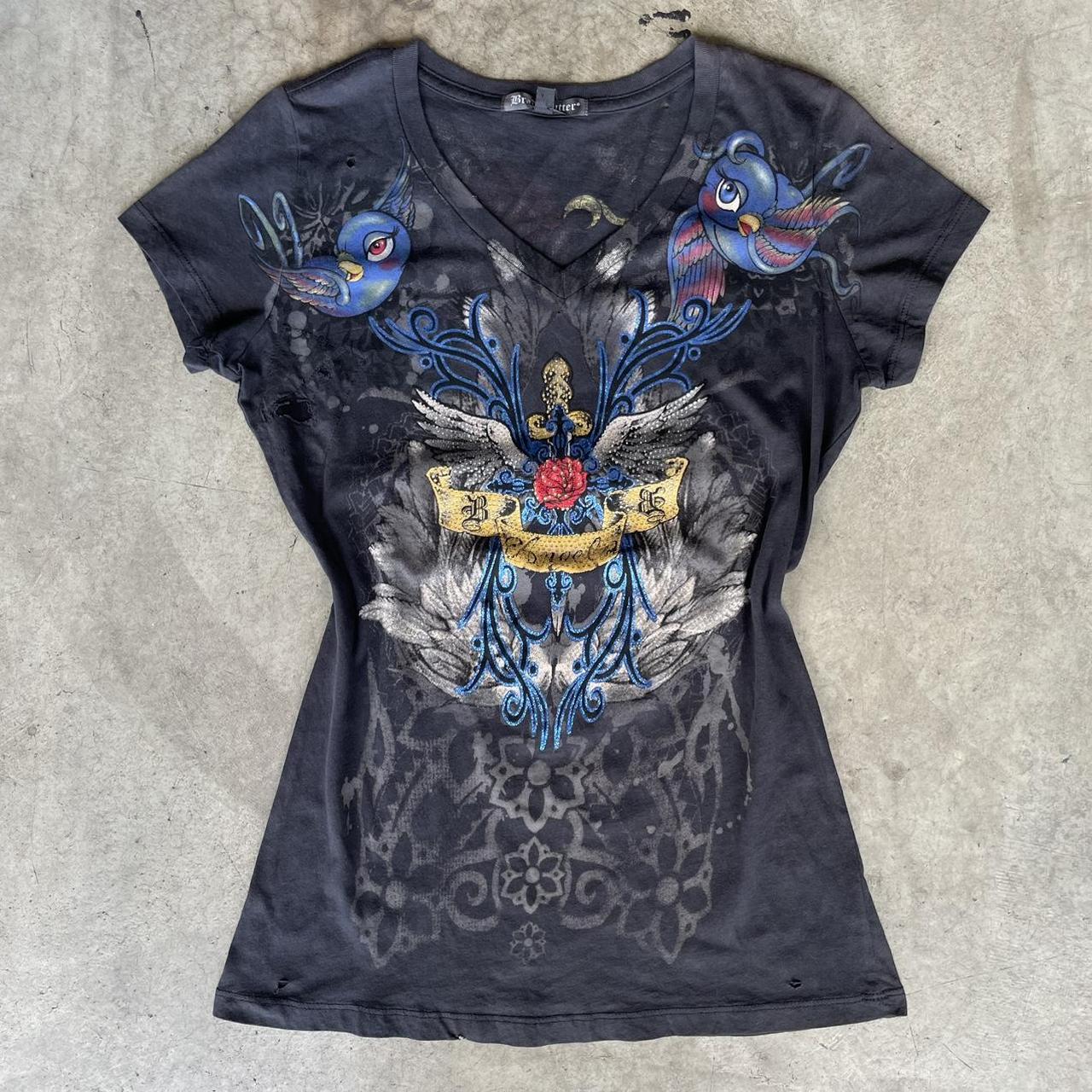 y2k brad butter all over print baby tee tshirt fits... | Depop