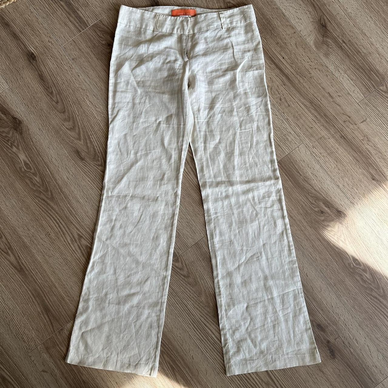 Super cute low rise linen pants Cream color #lowrise... - Depop