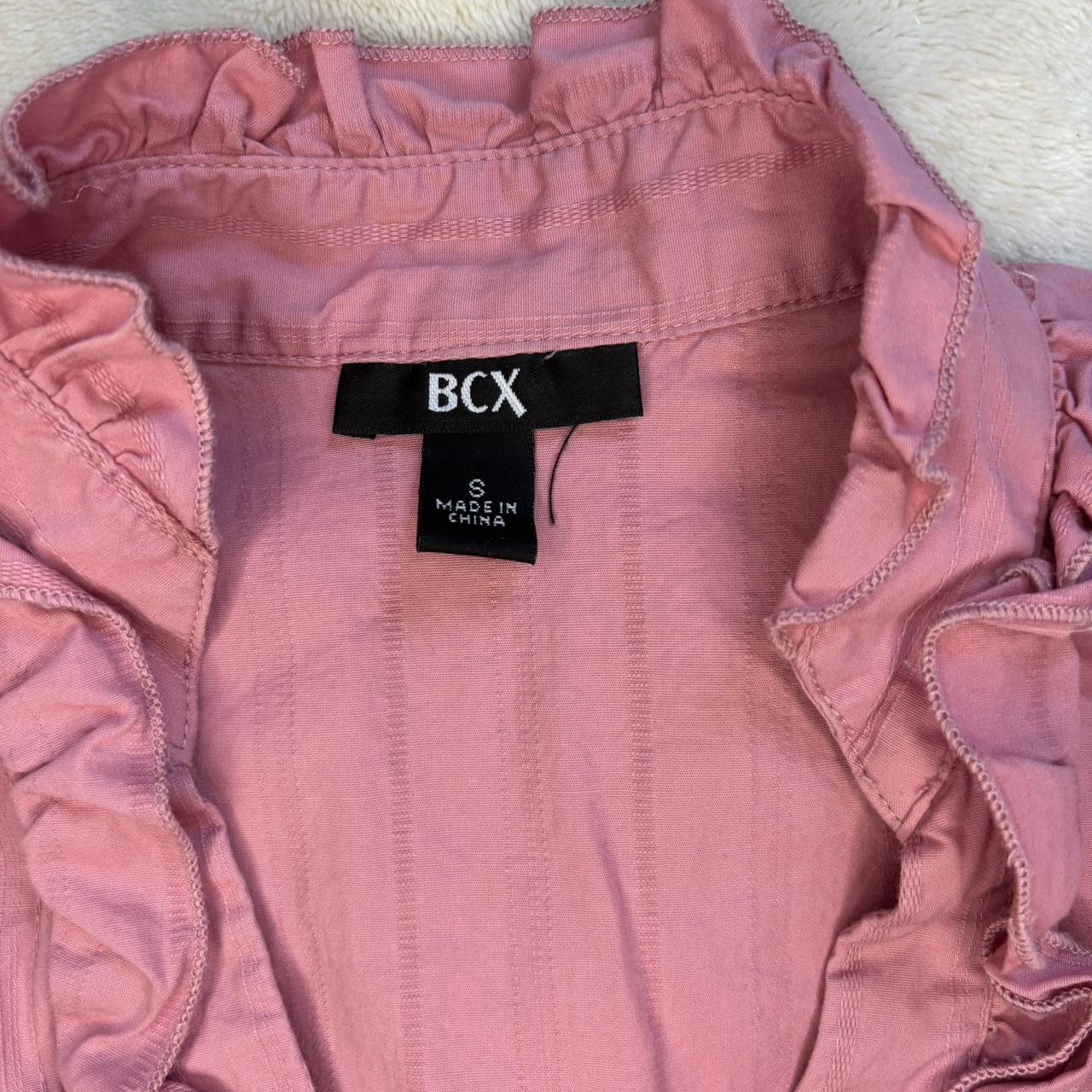 pink babydoll ruffled button up blouse has buttons... - Depop