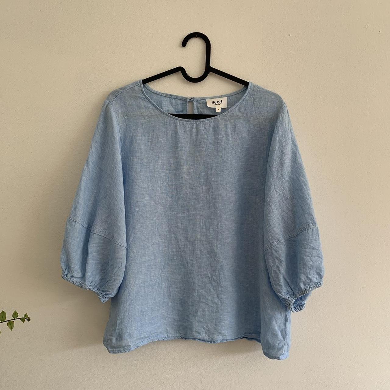 Seed linen balloon sleeve top Size 8 - Depop