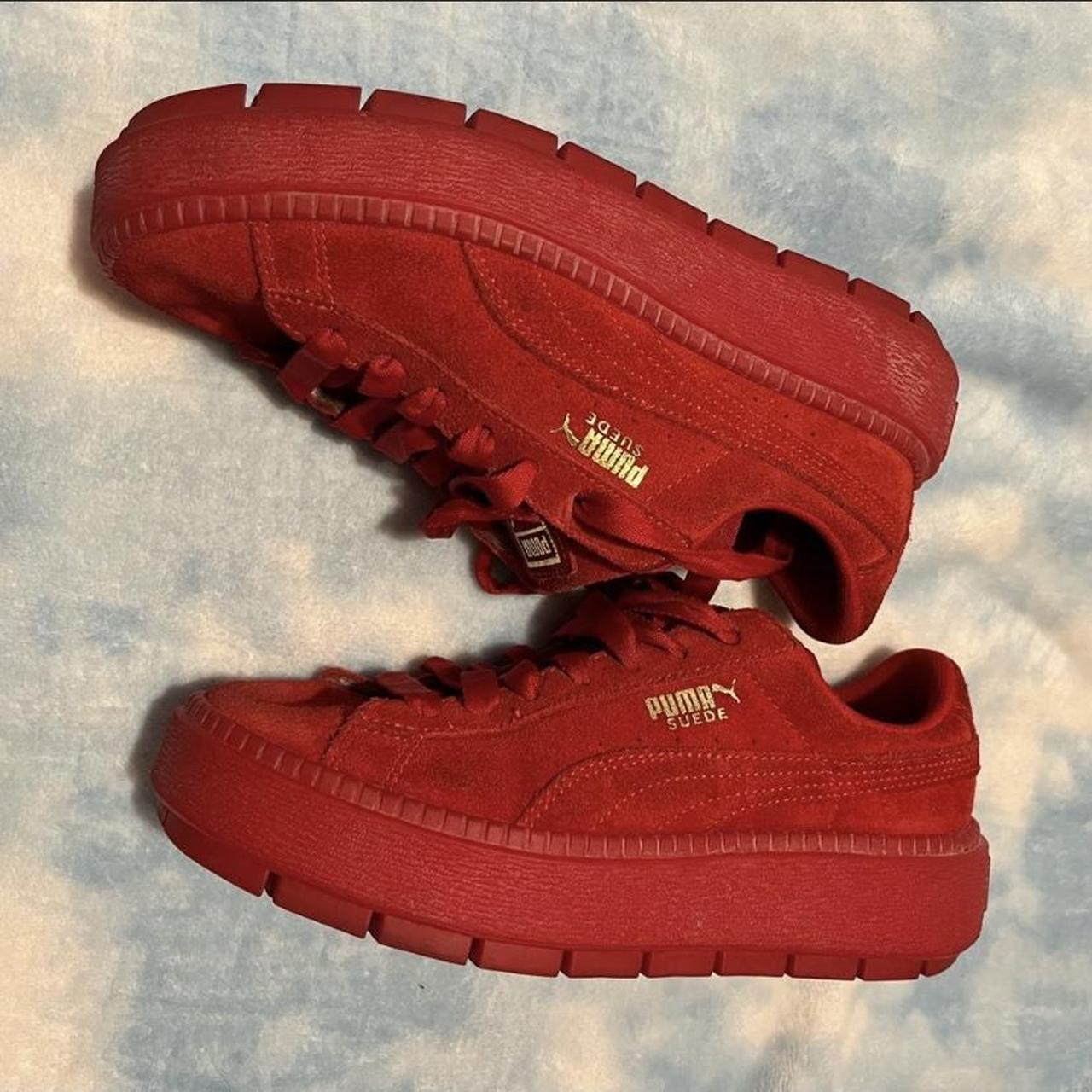 Red Suede platform #Pumas 🐆♥️ size 7, just worn a few... - Depop