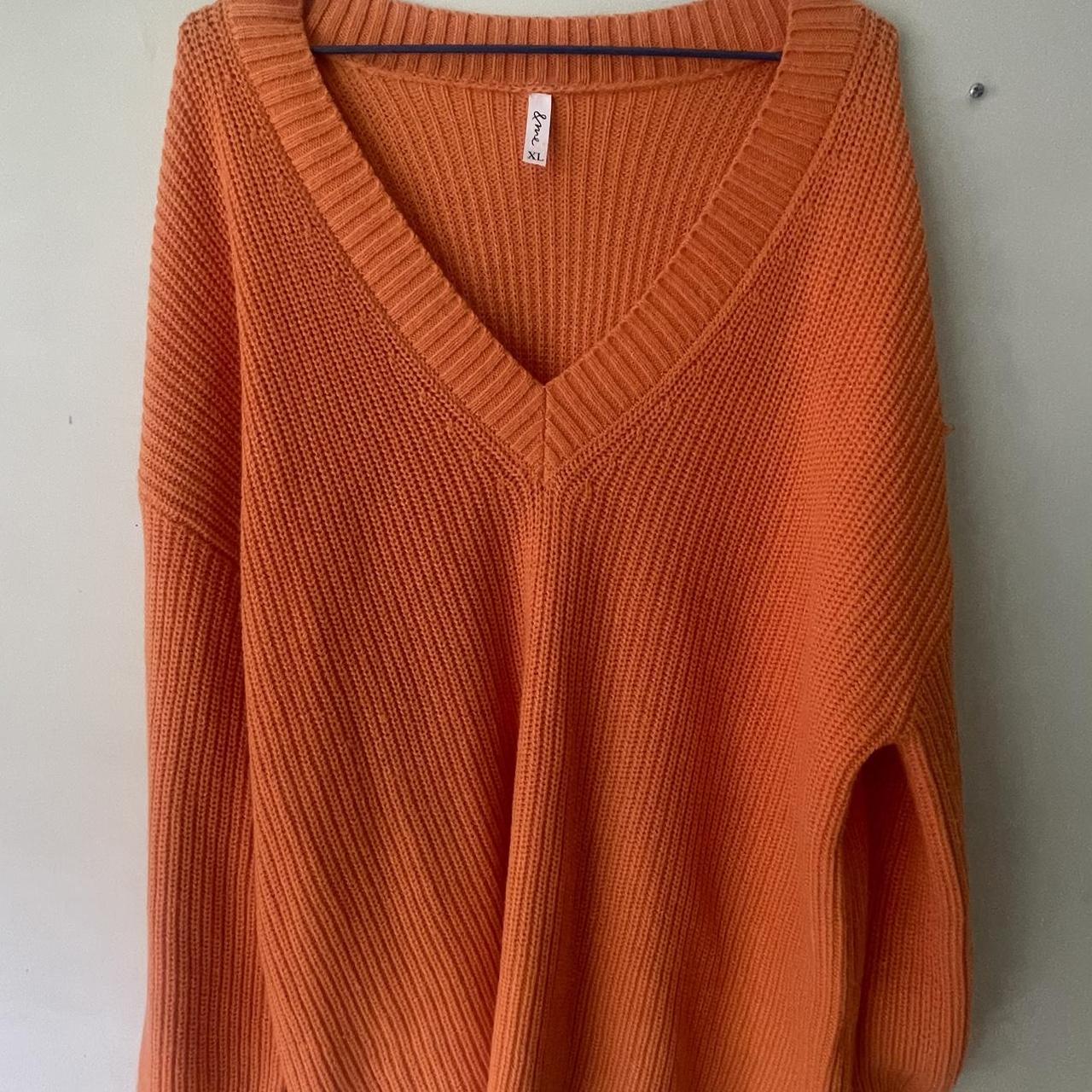 Bright Orange Deep V Neck Swearer 🩷 - Size XL... - Depop