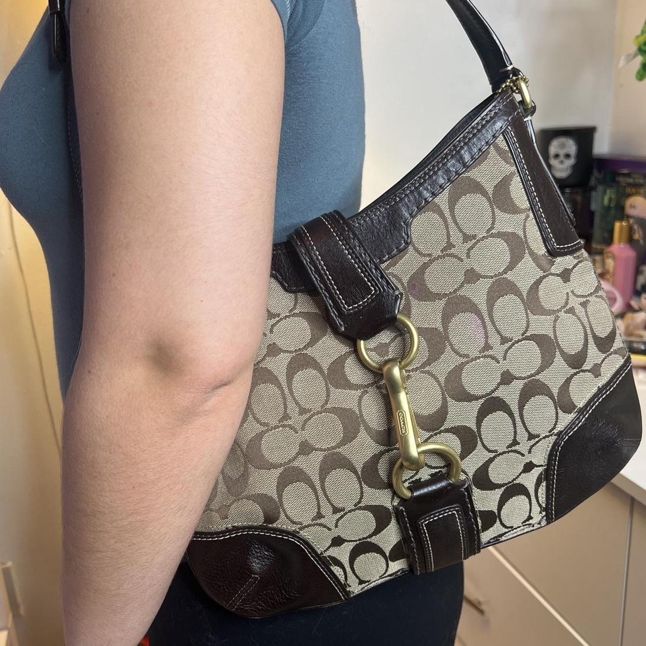 Coach Signature Jacquard Leather Horsebit Hobo Bag... - Depop