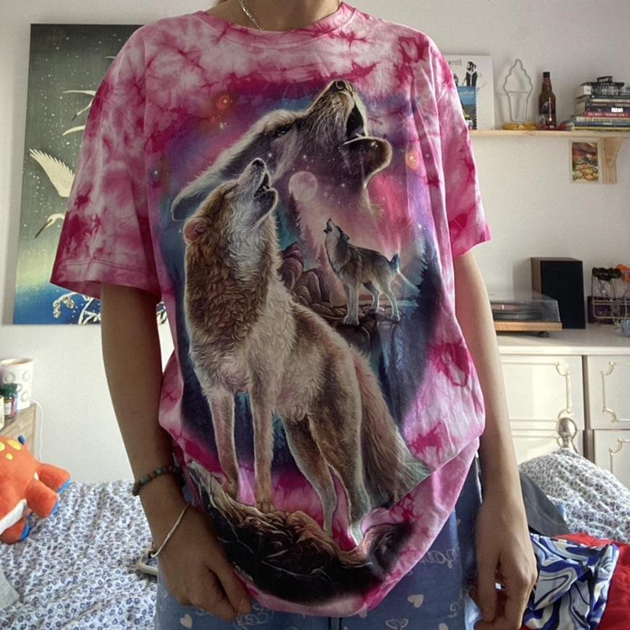 Cool wolf pink tye dye t shirt size large. In... - Depop
