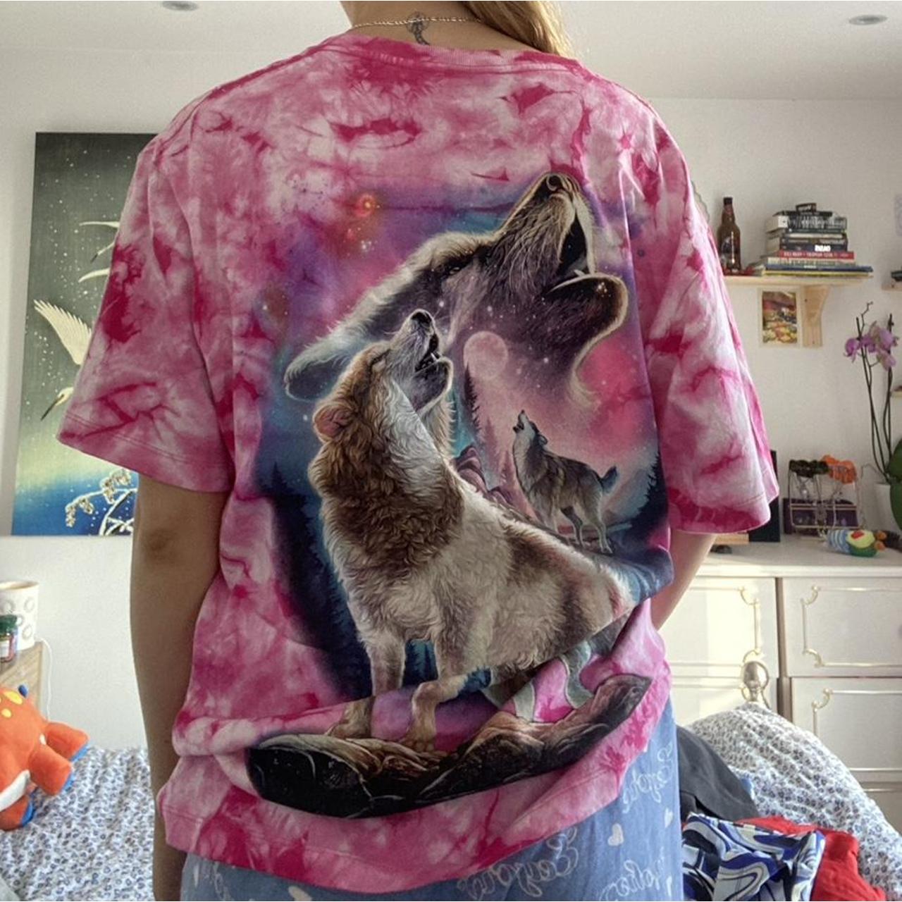 Cool wolf pink tye dye t shirt size large. In... - Depop