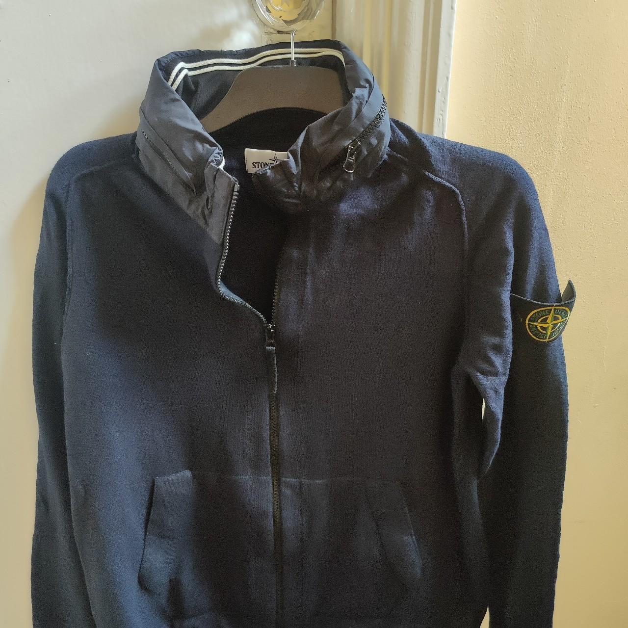 100% Authentic Stone island zip Cardigan in XL Blue... - Depop