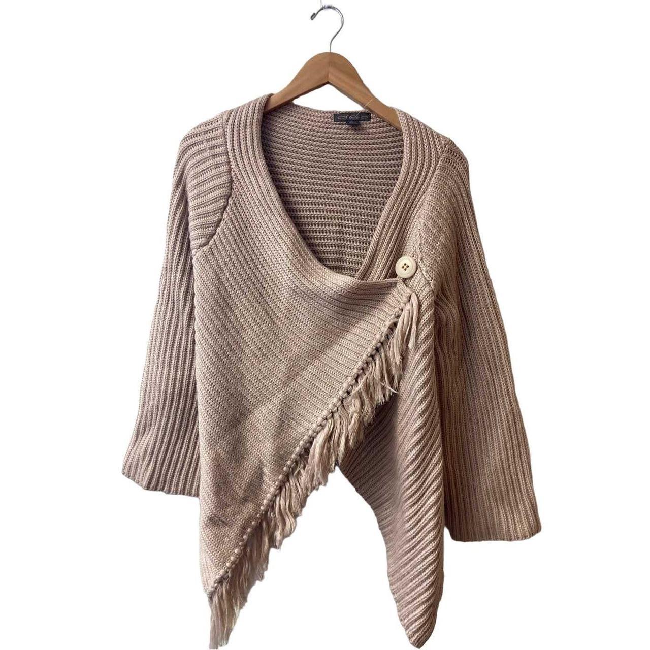 Metric chunky knit one button cardigan tan size... - Depop