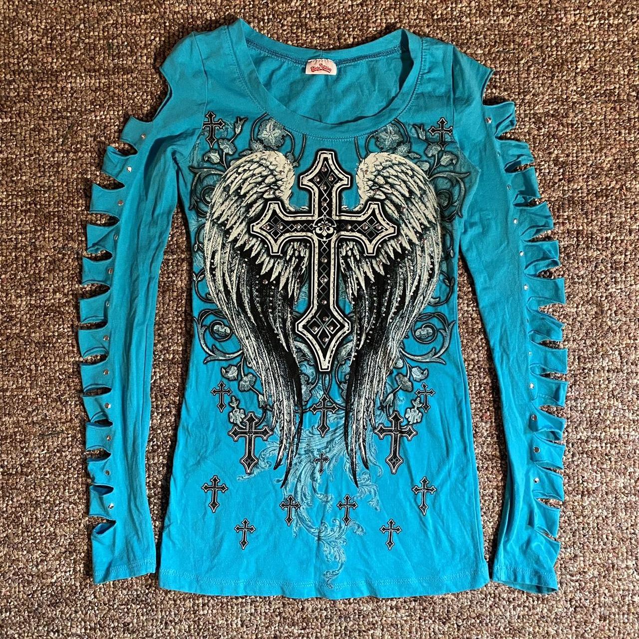 vintage y2k mcbling cyberpunk gothic cut out sleeve... | Depop