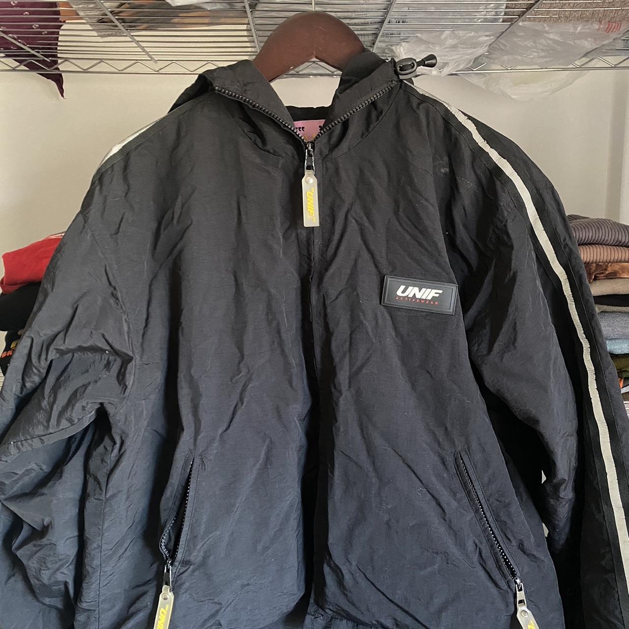 black lined windbreaker jacket from unif. the... - Depop