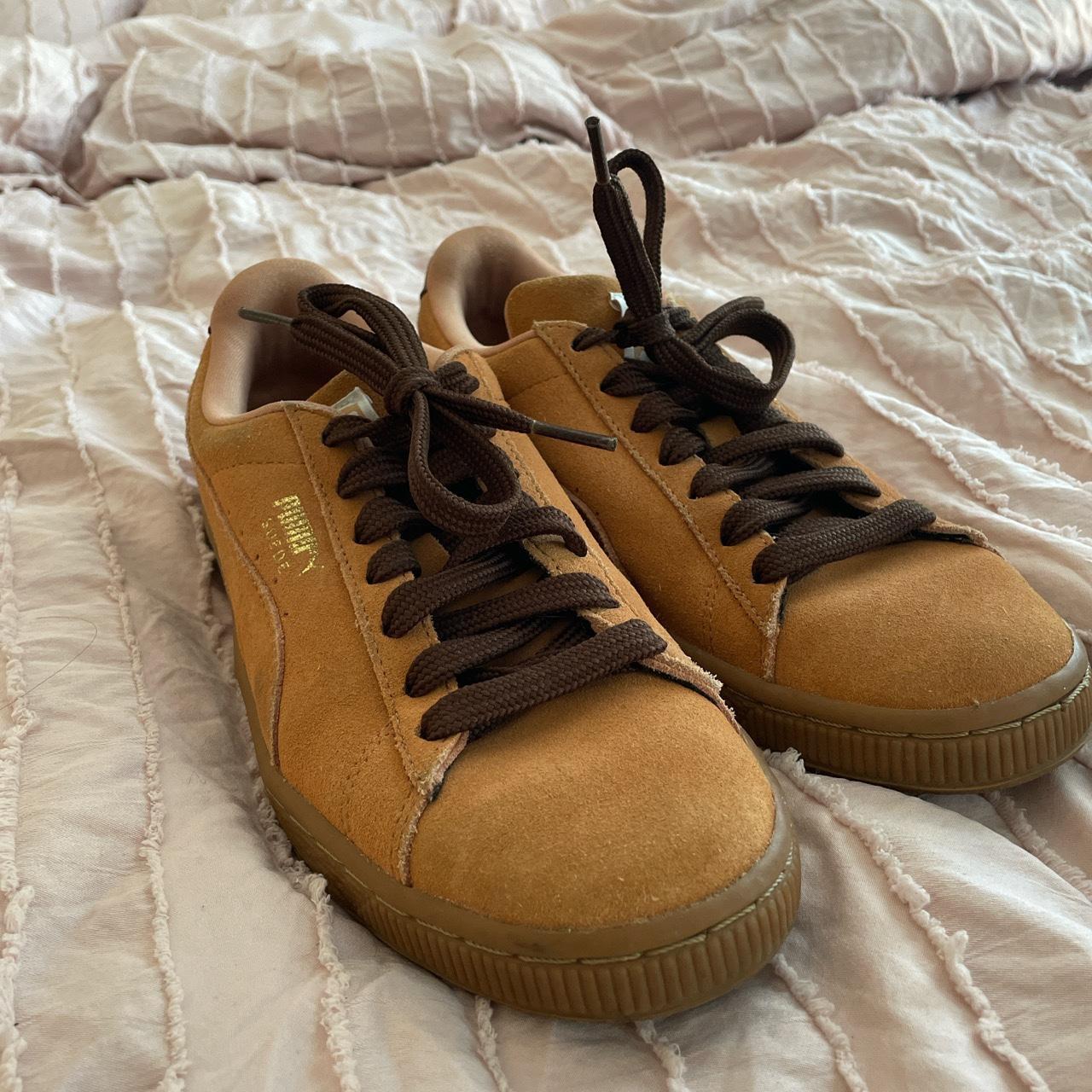 Suede Brown Puma Shoes/sneakers Size 6 in little... - Depop
