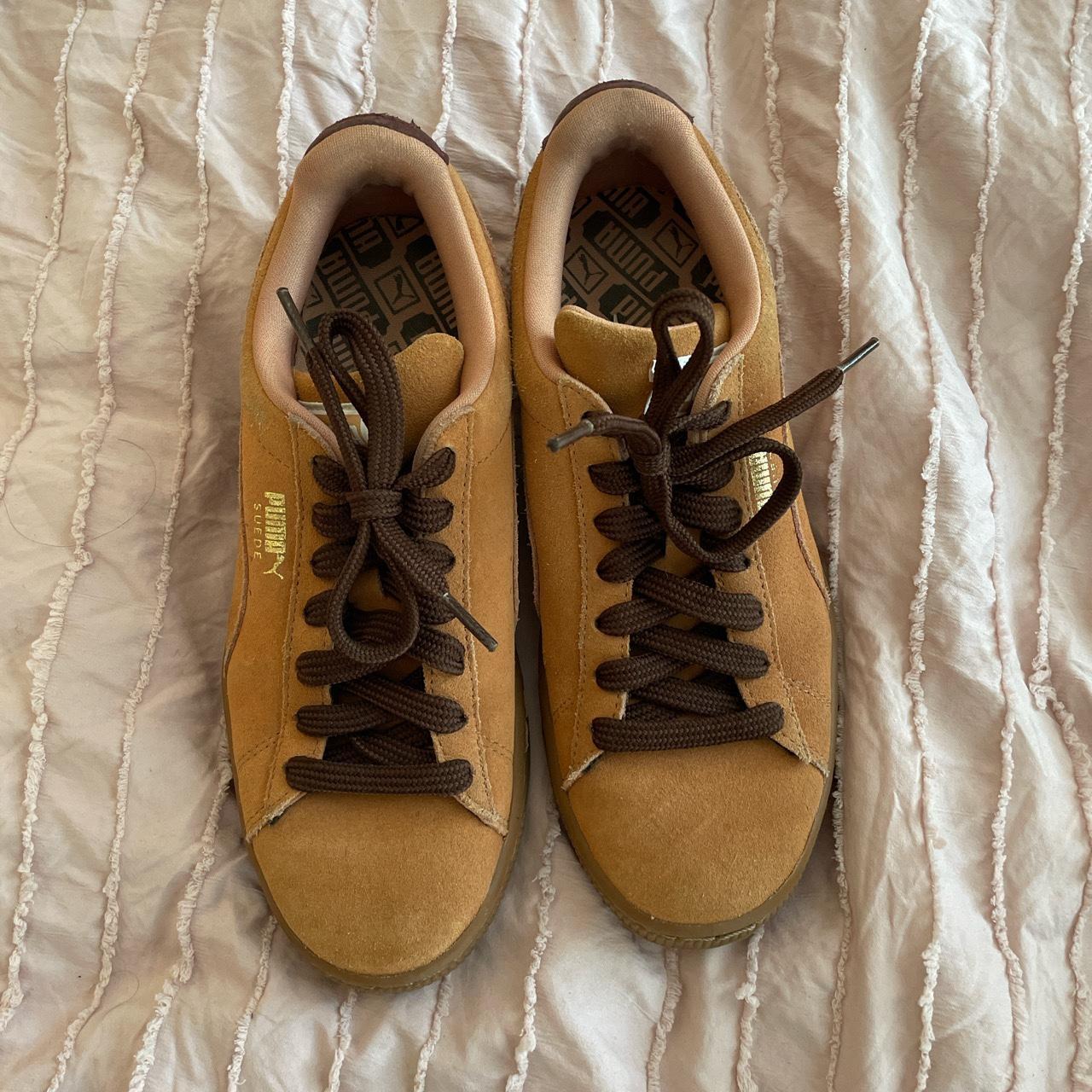 Suede Brown Puma Shoes/sneakers Size 6 in little... - Depop