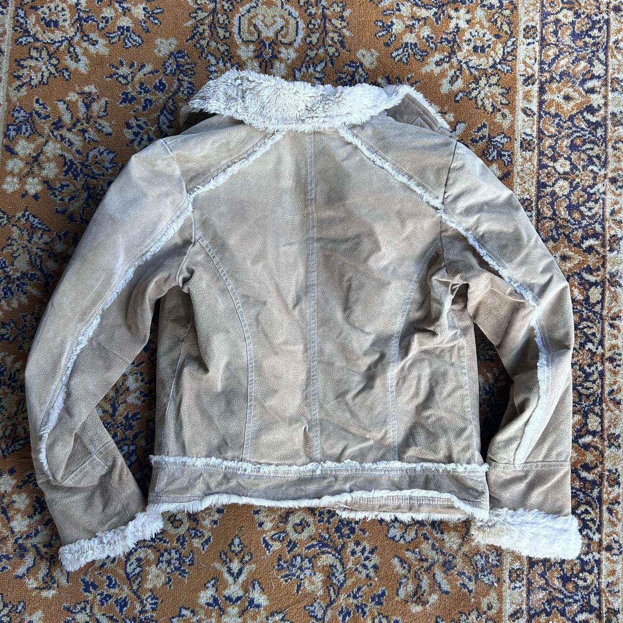 Vintage Leather Suede Jacket with white Fur lining... - Depop