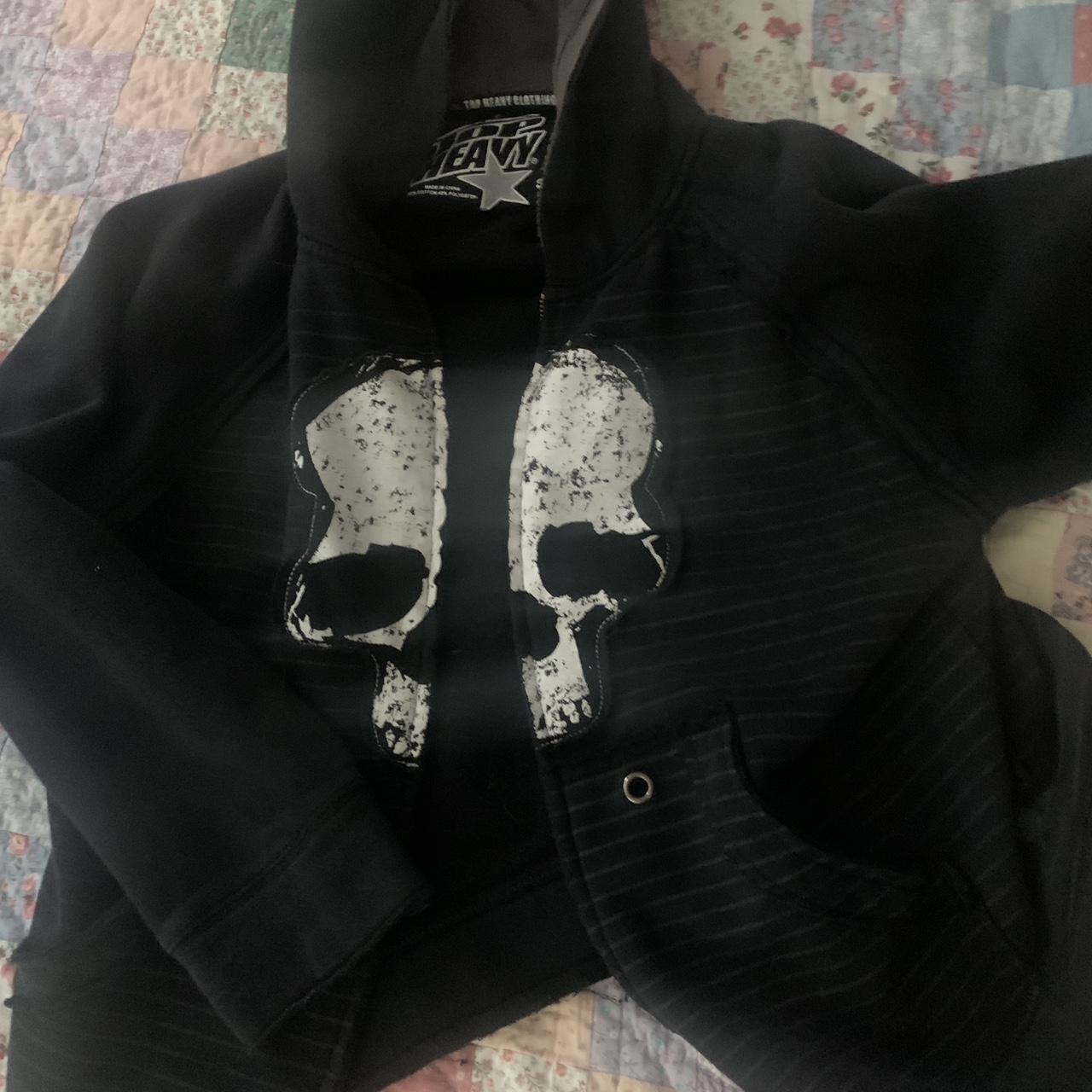 small top heavy zip up skull patchwork design this... - Depop
