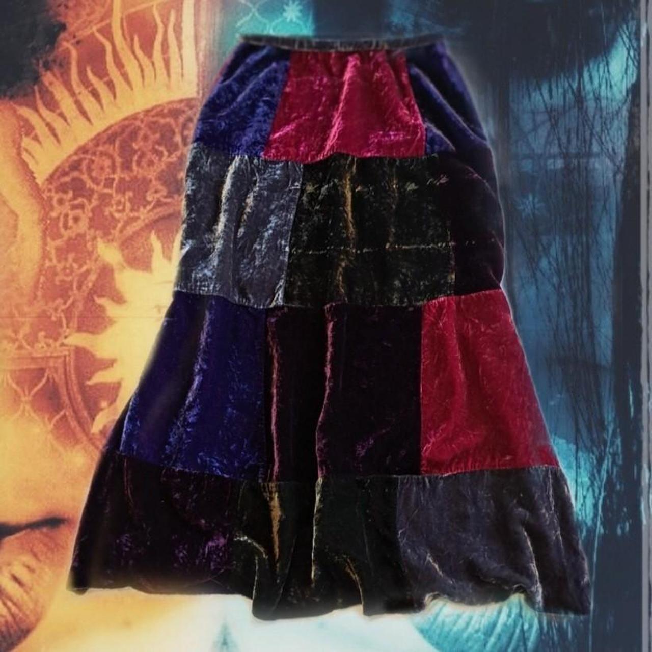 Stunning patchwork velvet midi skirt in jewel... - Depop