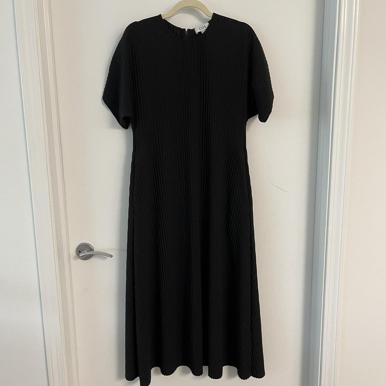 COS black pleated dress with a scoop neck, short... - Depop