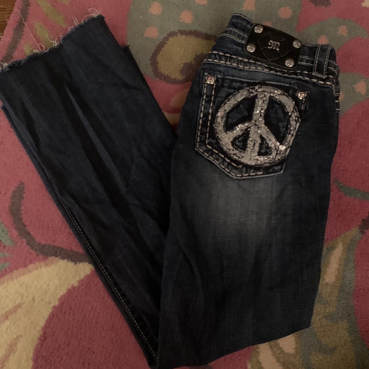 vintage miss me peace sign jeans. size 28. bootcut... - Depop