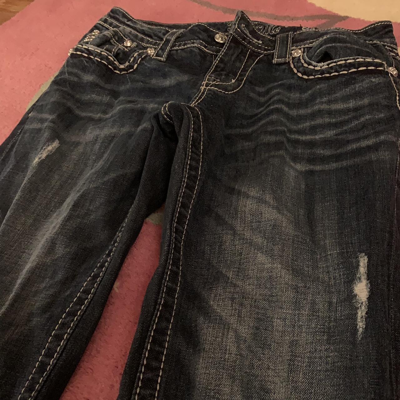 vintage miss me peace sign jeans. size 28. bootcut... - Depop