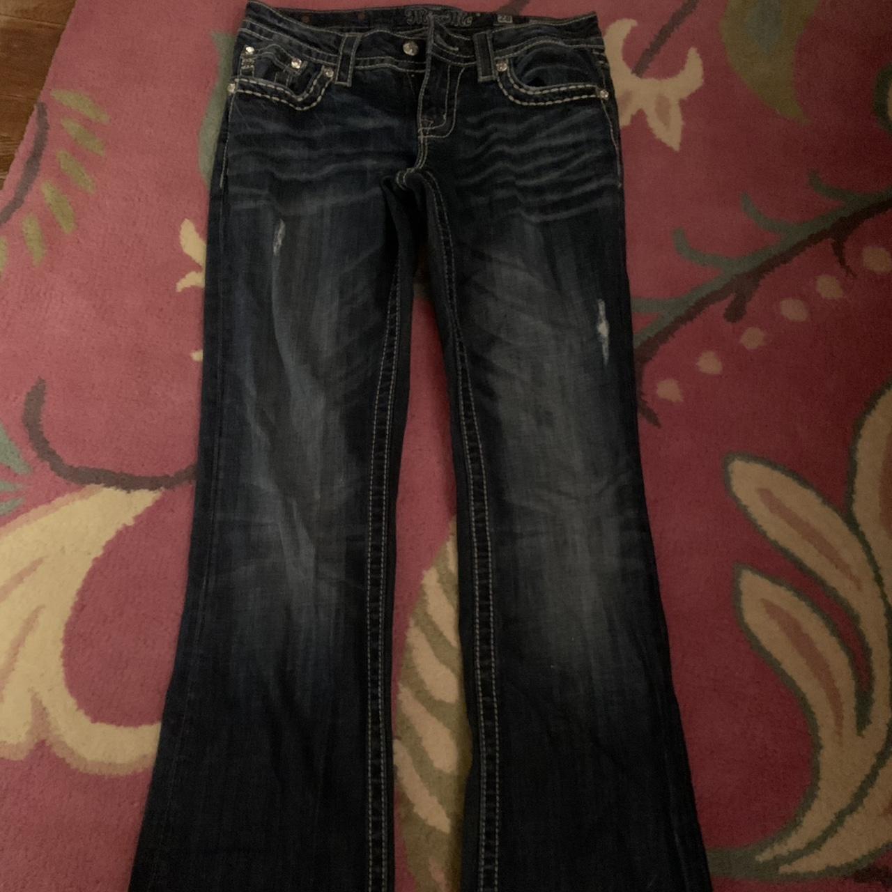 vintage miss me peace sign jeans. size 28. bootcut... - Depop