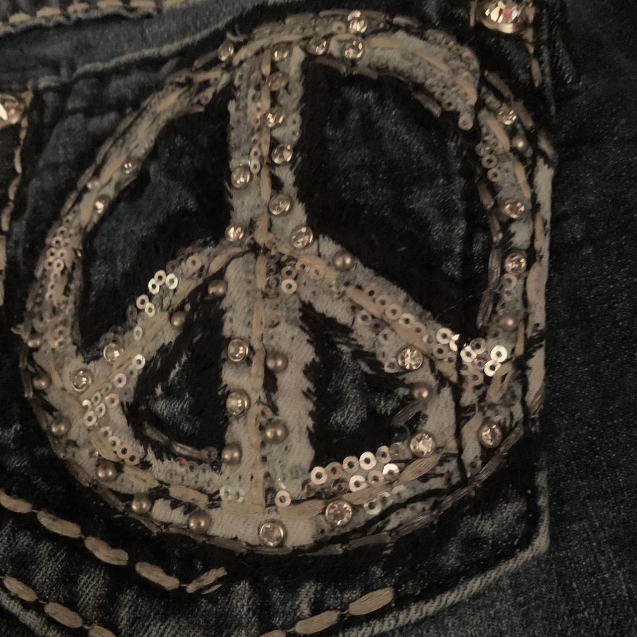 vintage miss me peace sign jeans. size 28. bootcut... - Depop