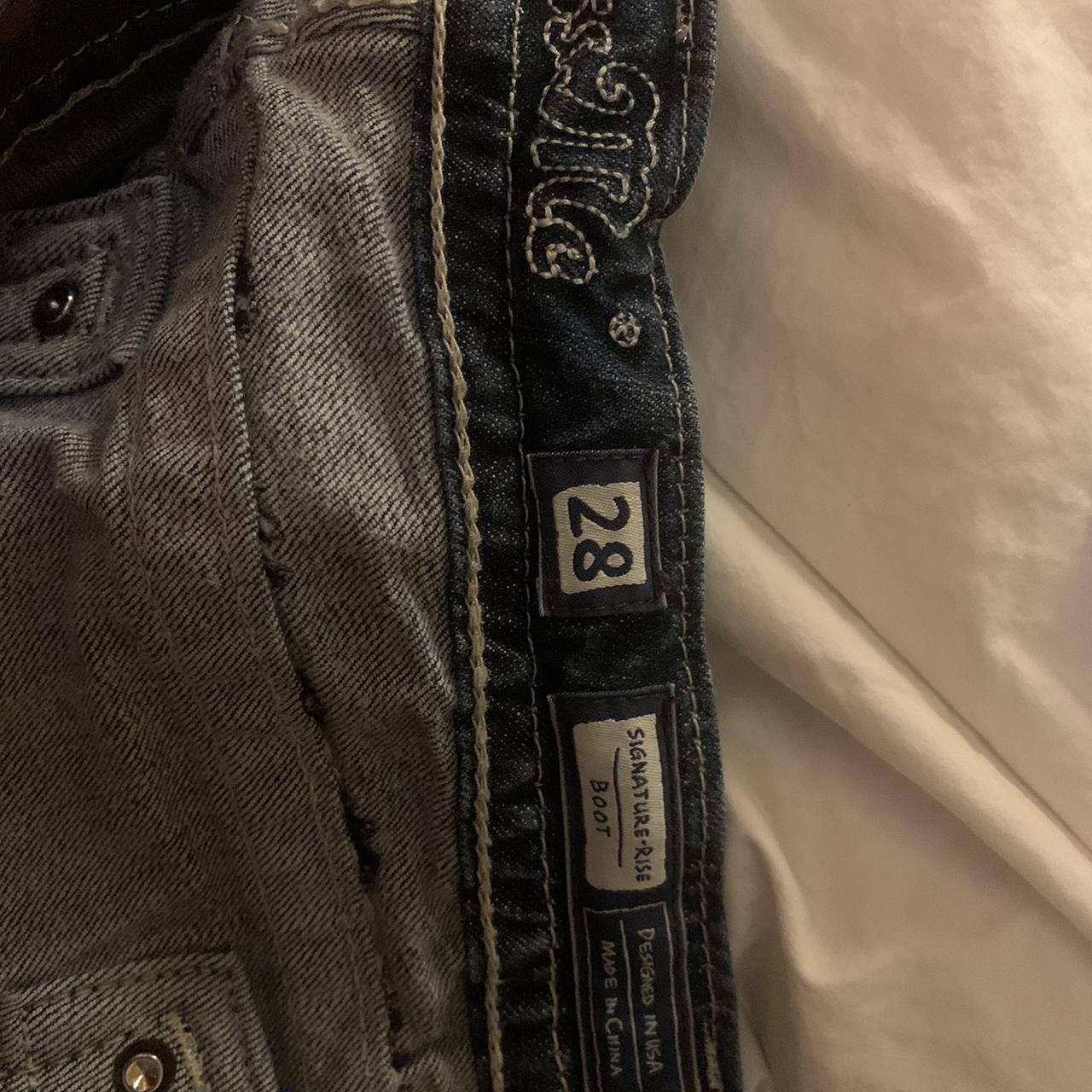 vintage miss me peace sign jeans. size 28. bootcut... - Depop