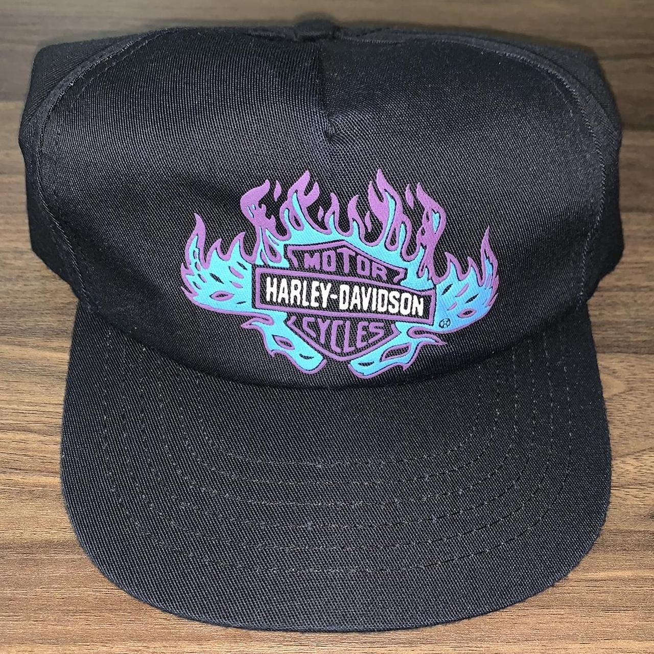 Vtg Harley Davidson flame SnapBack hat Excellent... - Depop