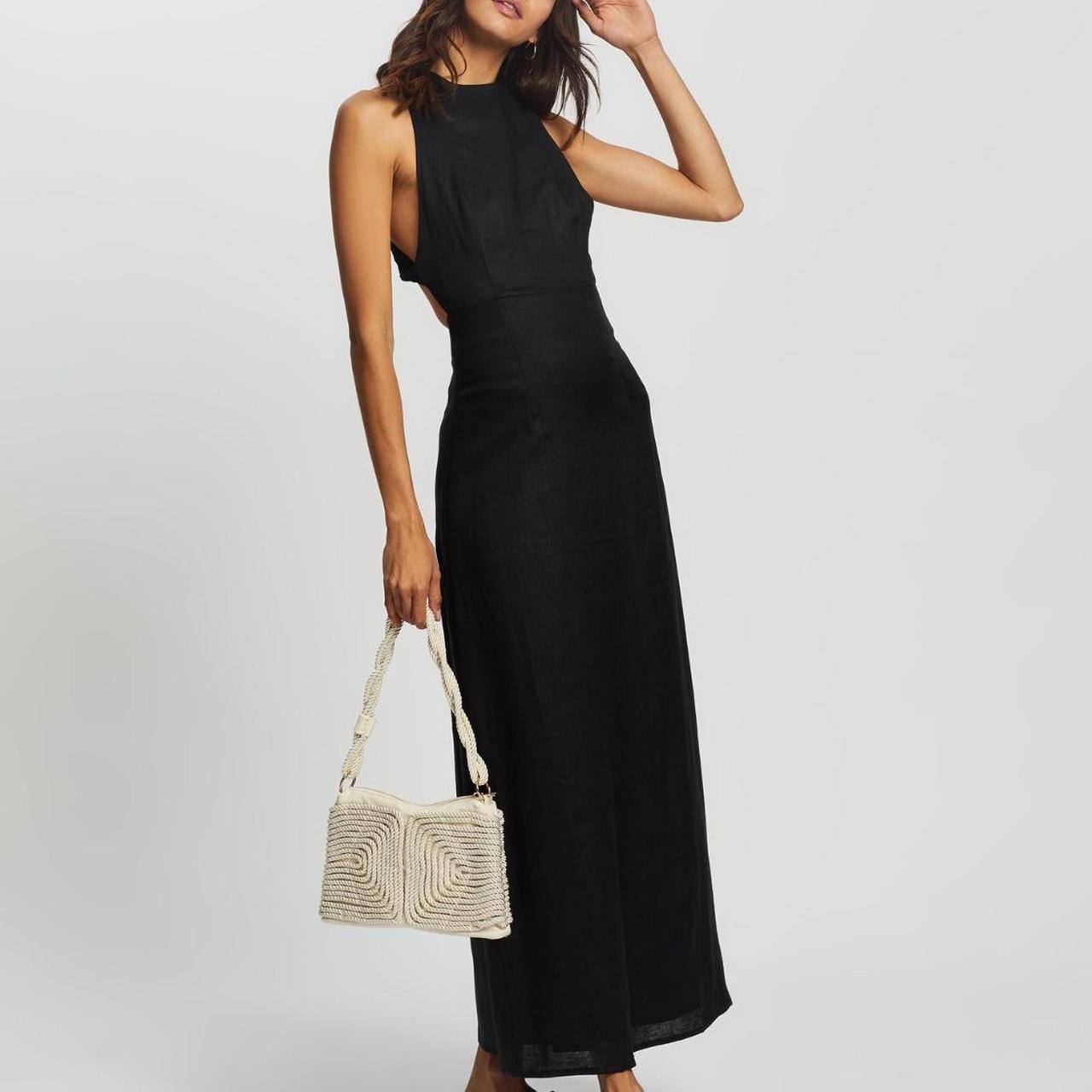 AERE black cross back linen maxi dress Size... - Depop