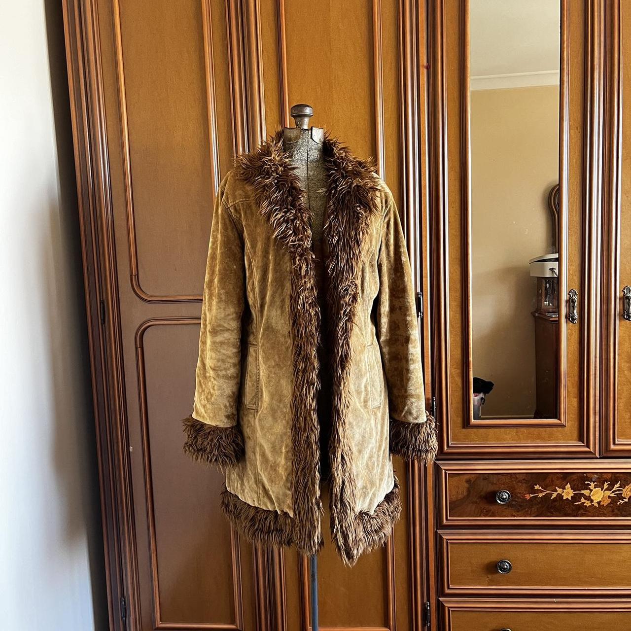 Y2K Penny Lane Afghan Brown Tan Faux Fur Trim... | Depop