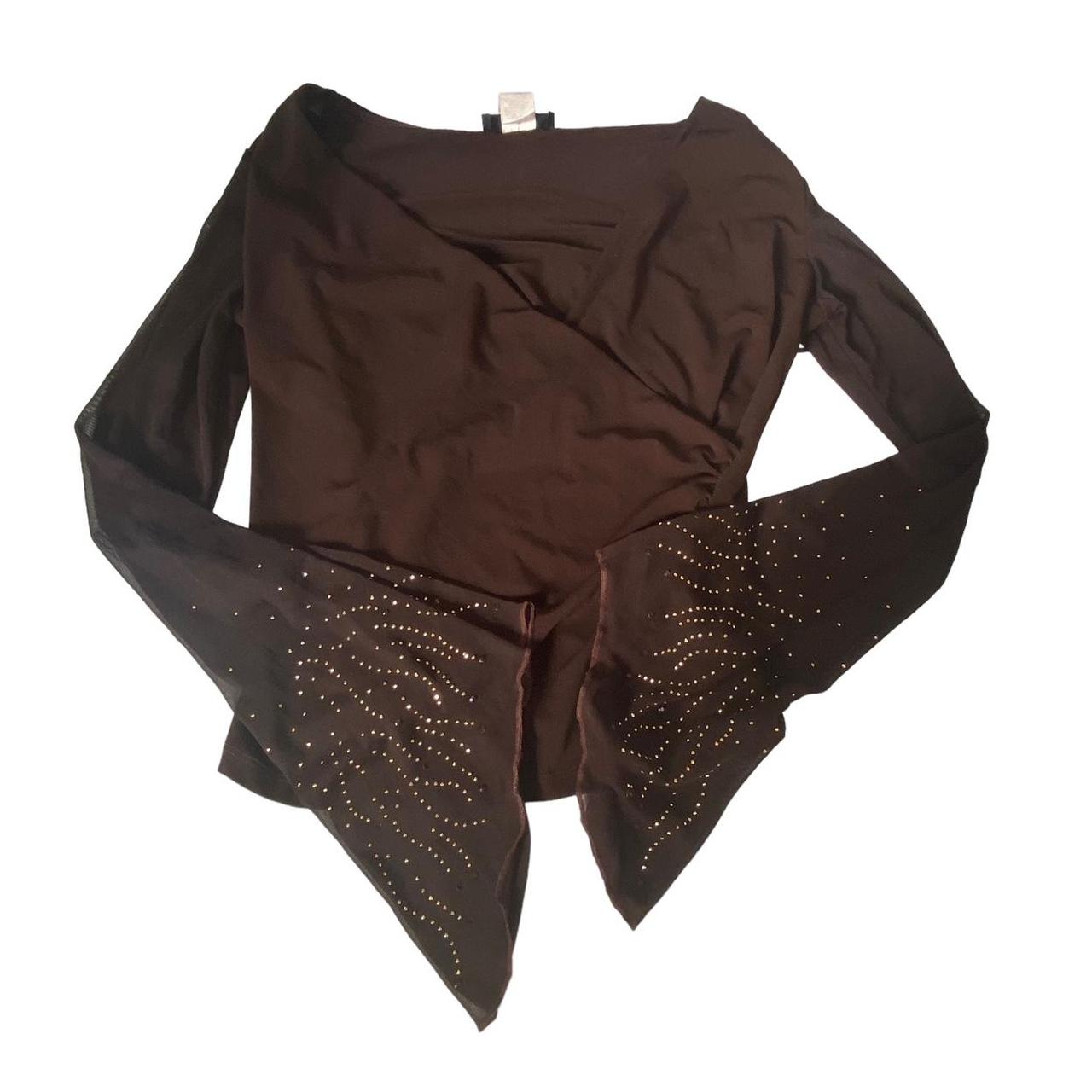 Y2k rhinestone flare sleeve wrap style top Fits a... - Depop