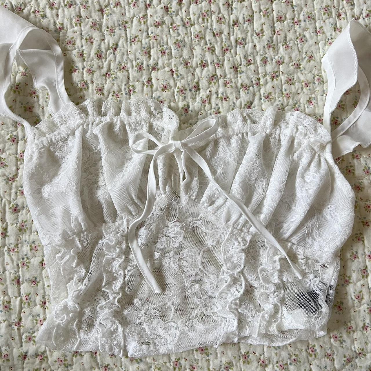 Shop cider SHEIN white blouse lace ruffle bow - Depop