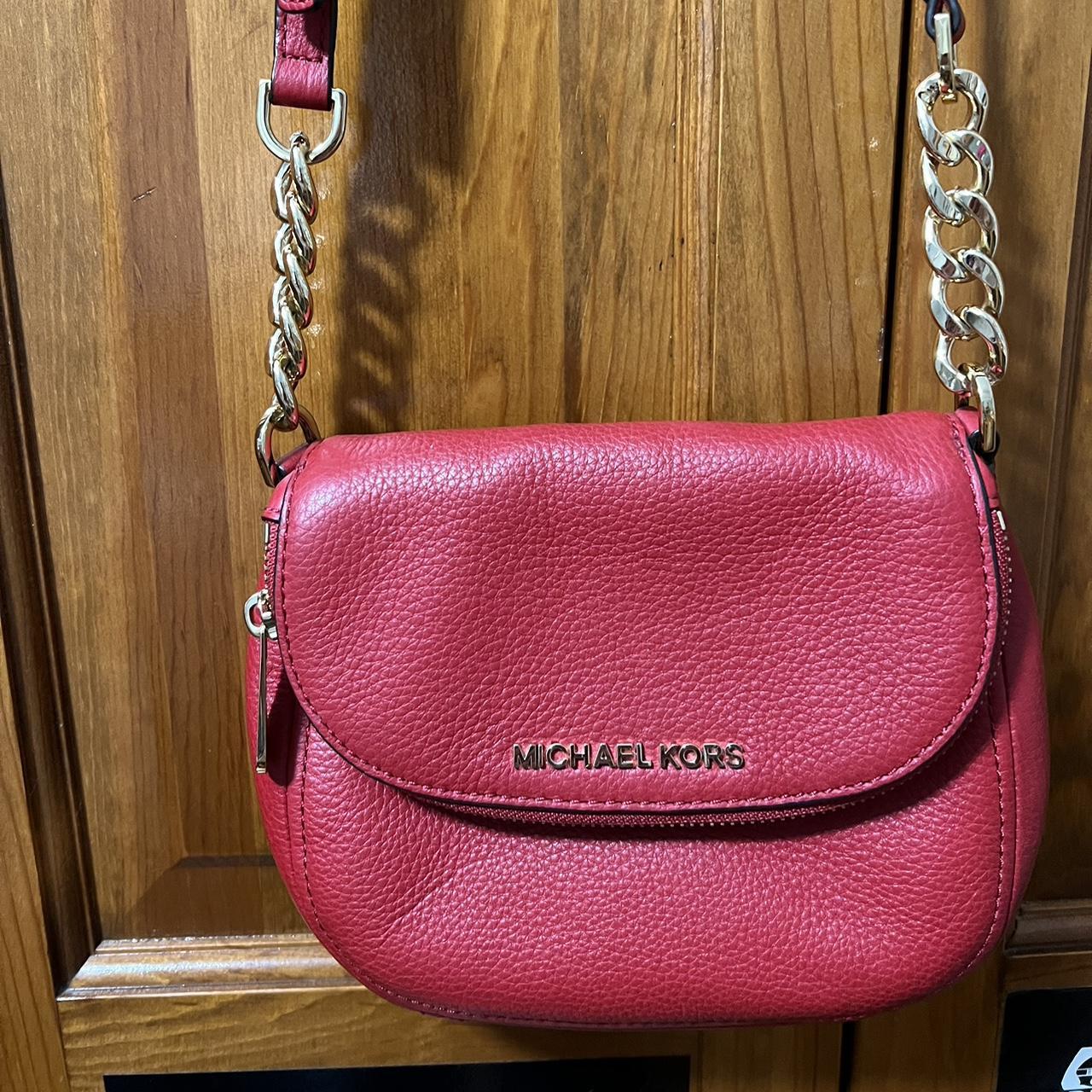 michael kors red leather crossbody purse adjustable... - Depop