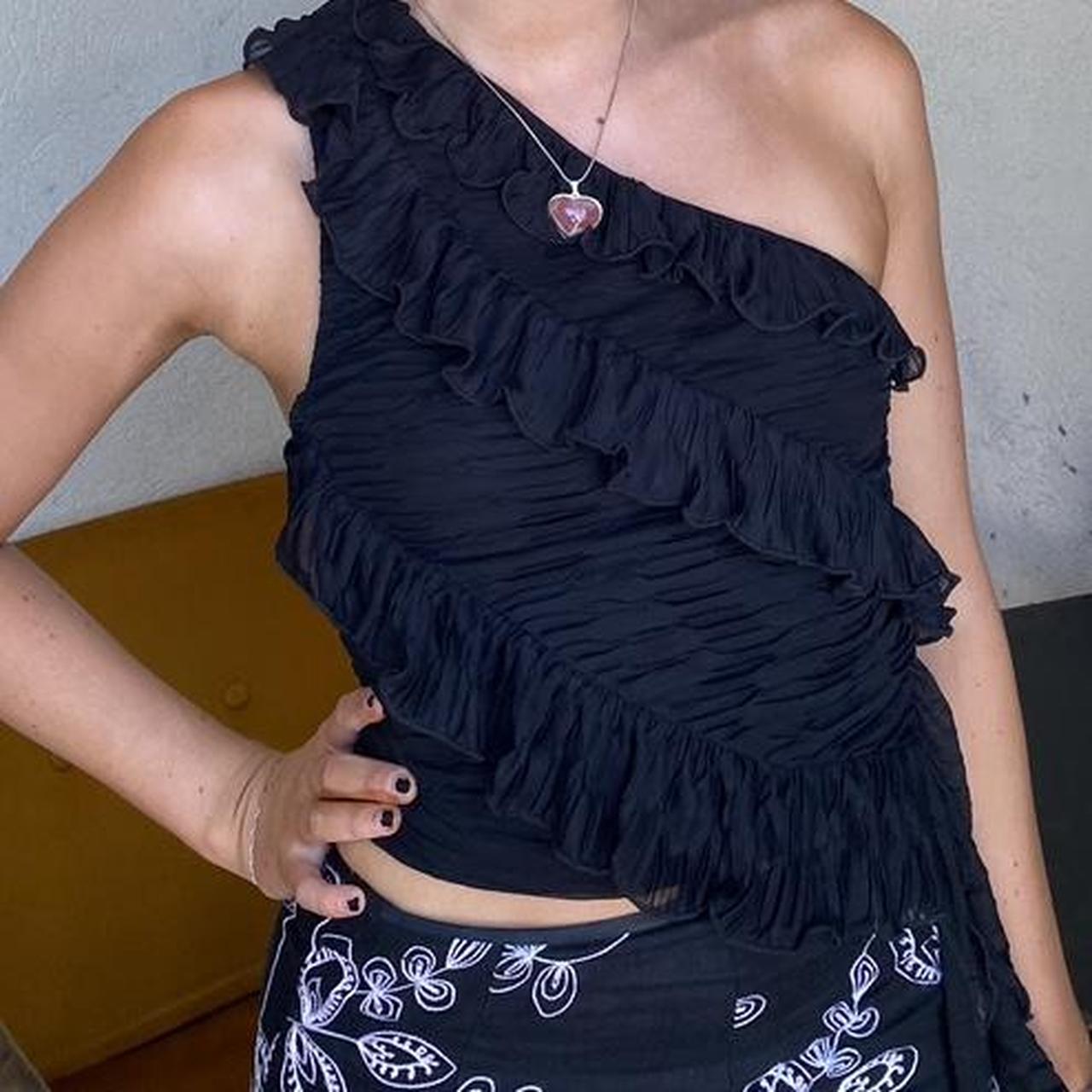 ZARA black ruffle top SIZE: S worn only a few... - Depop