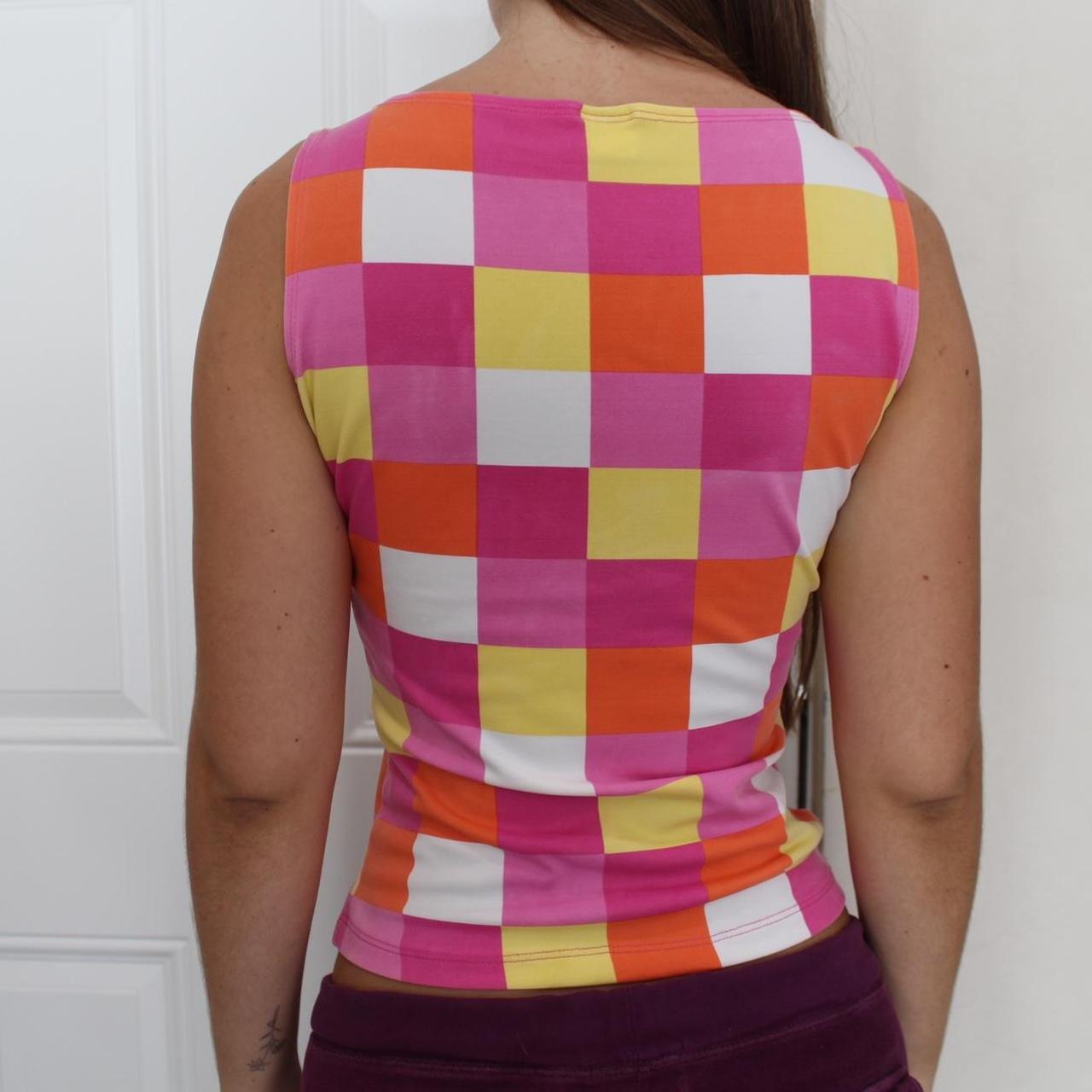 Pink and yellow checkered tank top Disco vibes... | Depop