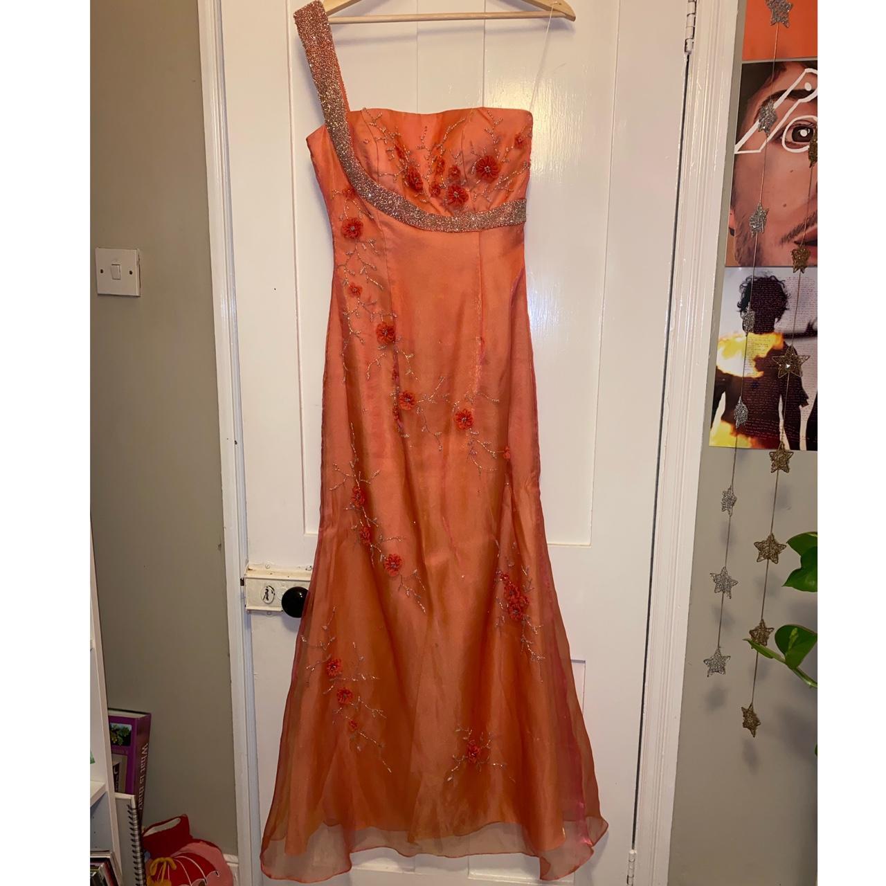 Beautiful iridescent orange prom dress with beaded... - Depop
