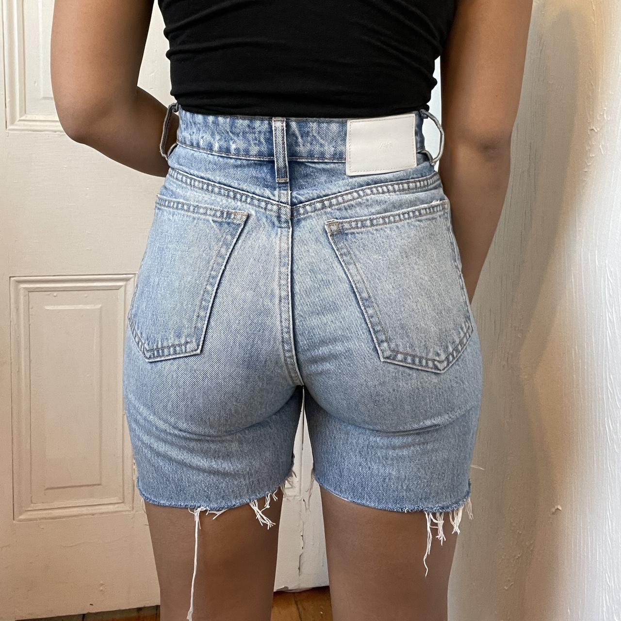 High rise long cutoff denim shorts. Cute basic... - Depop