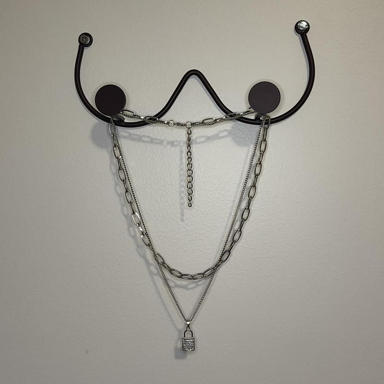 Silver Chain & Lock layered necklace SHEIN... - Depop