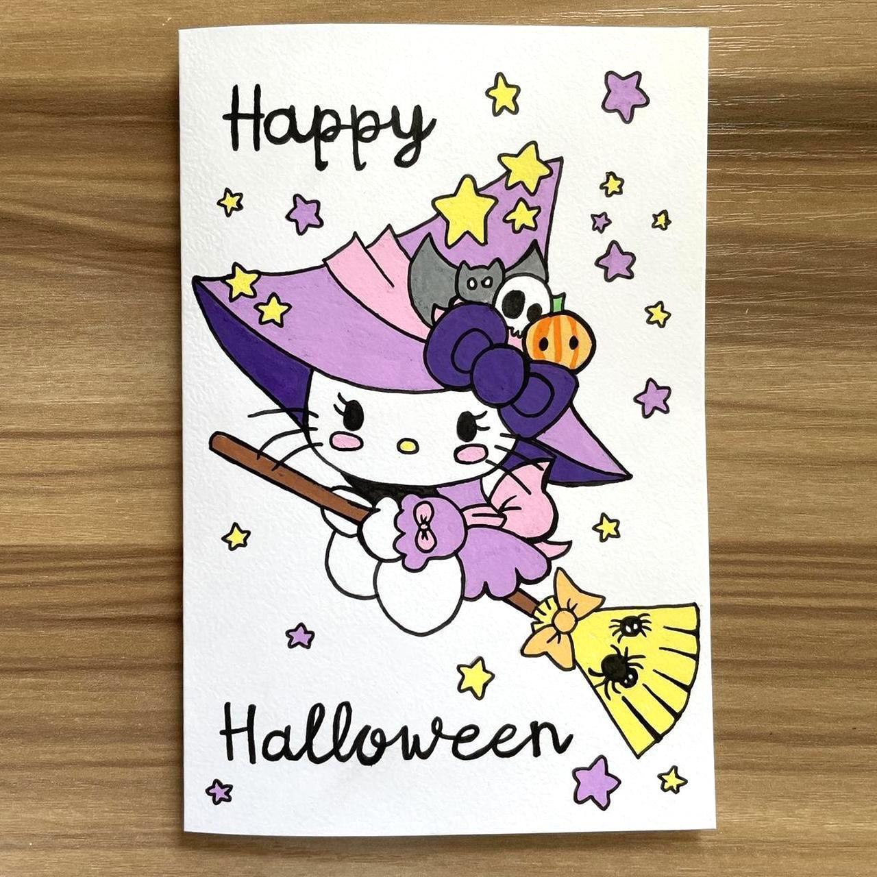 Hello Kitty ‘Happy Halloween’ Witch Greeting card •... - Depop