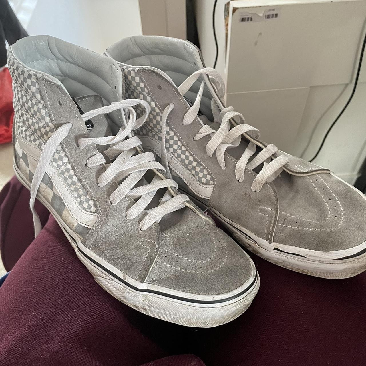 Light grey checkered vans high top - men’s size 7.... - Depop